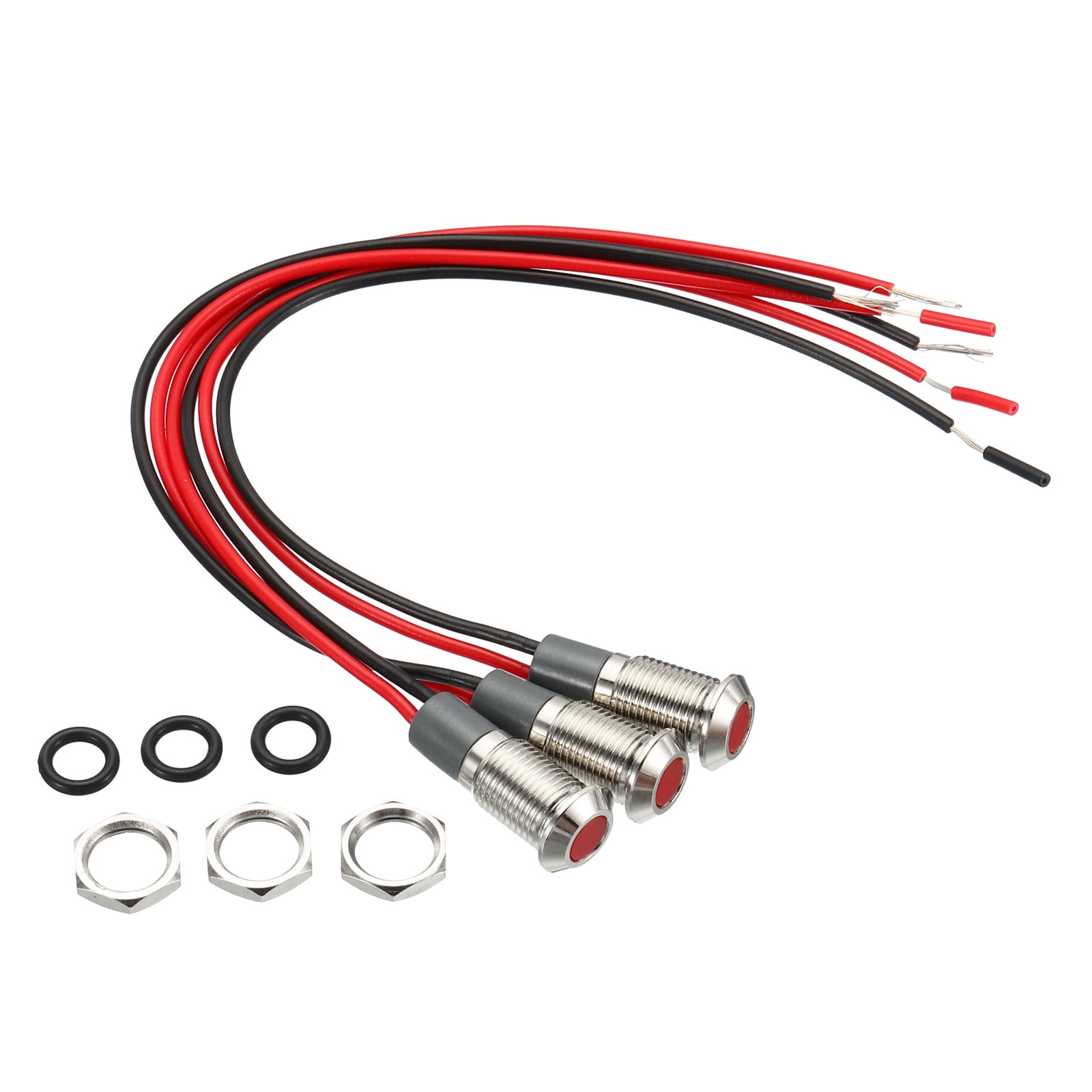 Uxcell AC/DC 12V/24V 8mm Flush Panel Mount Red Indicator Light with ...