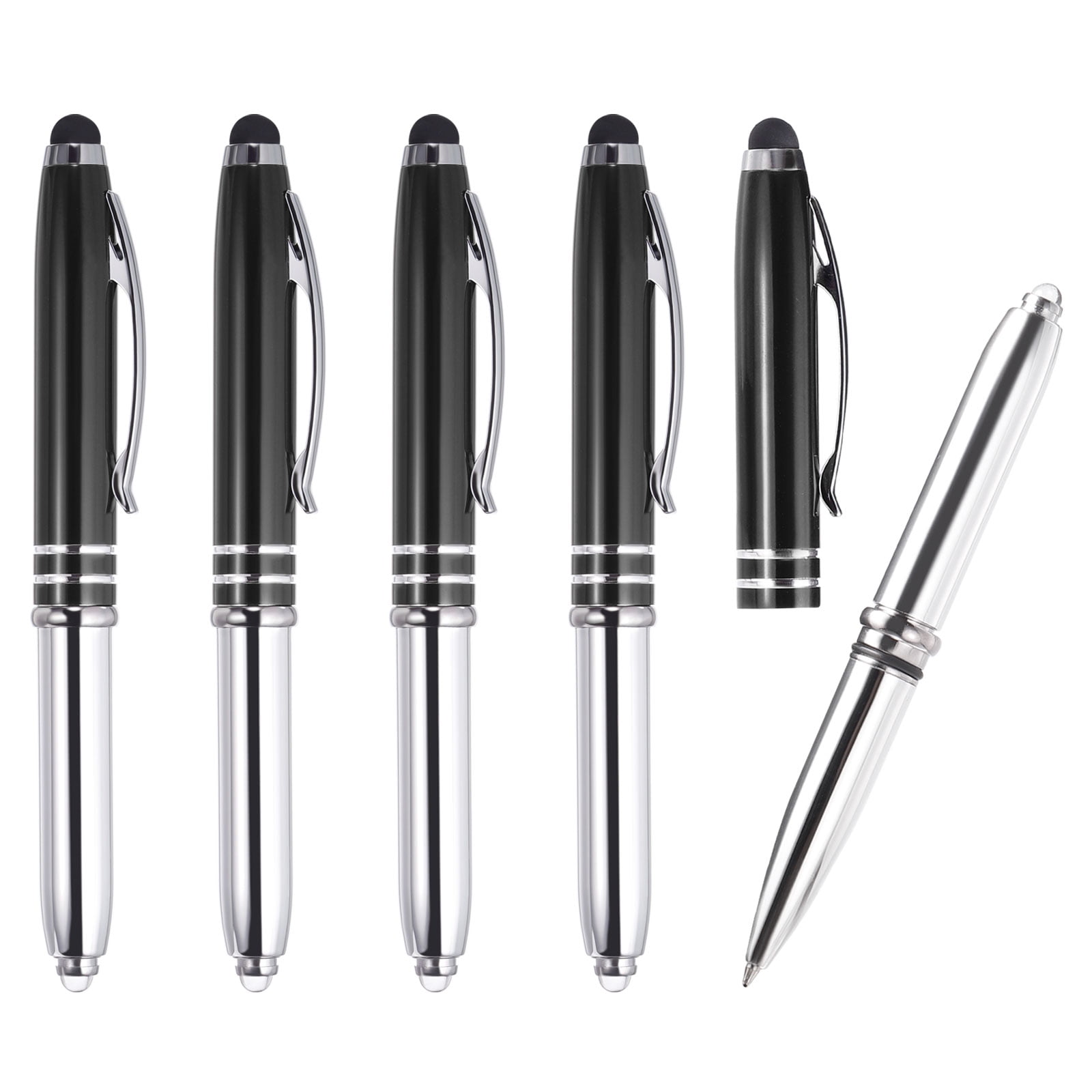 Uxcell Ballpoint Pen with Stylus Tip and LED Flashlight Metal Pen Black ...