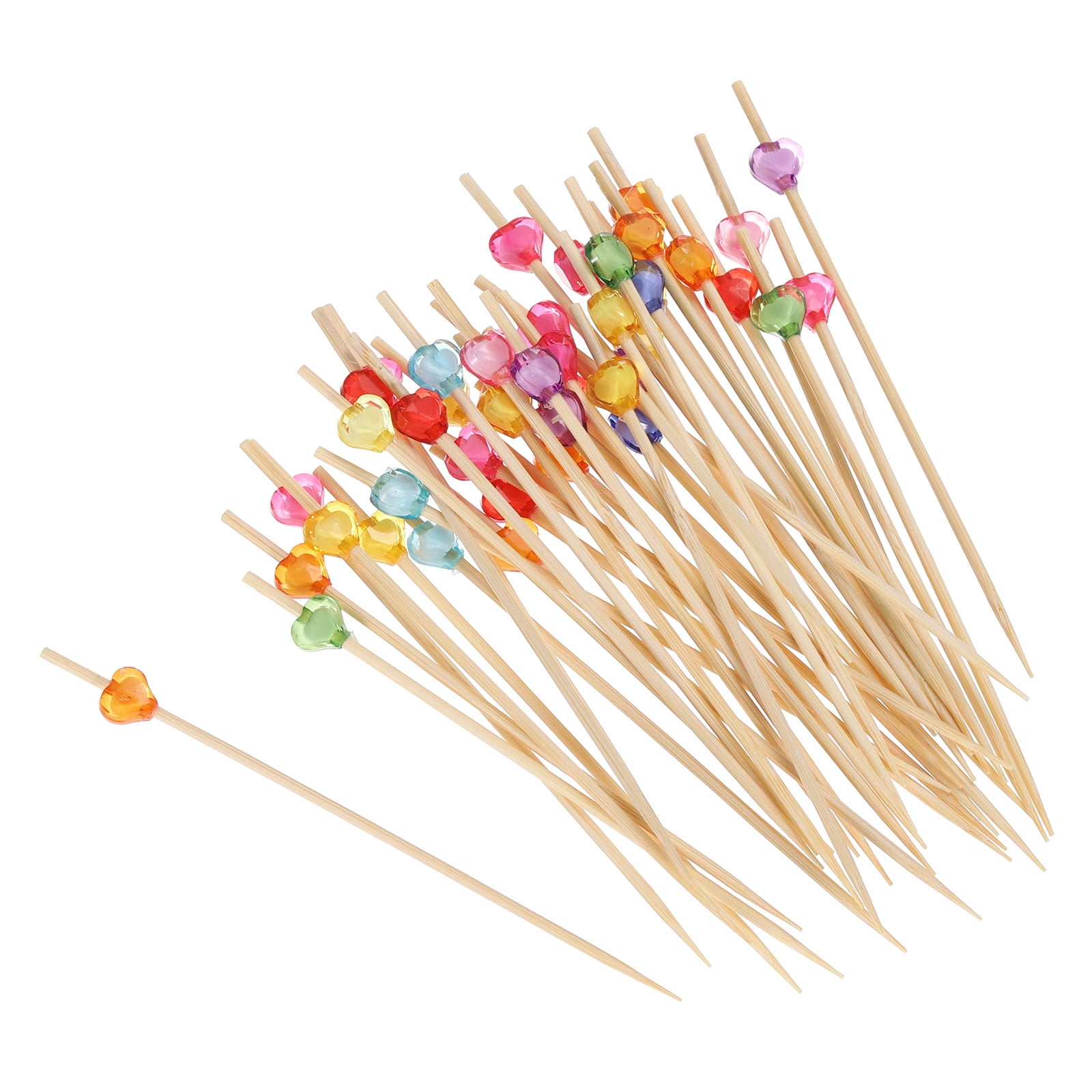 Uxcell Bamboo Cocktail Toothpicks Colour Heart Shape Drink Picks Skewer ...