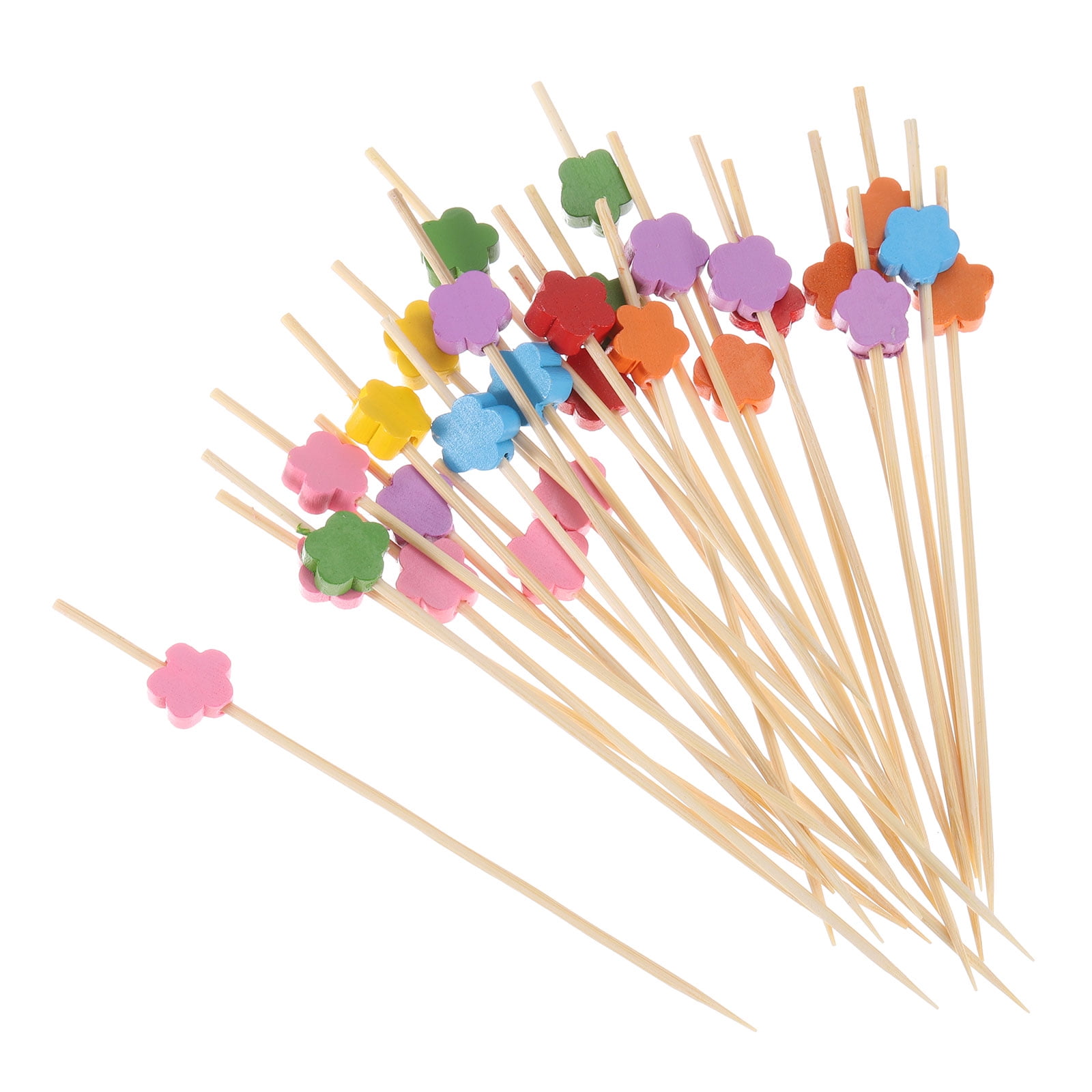 Uxcell Bamboo Cocktail Toothpicks Flower Drink Picks Skewer 100Pcs ...