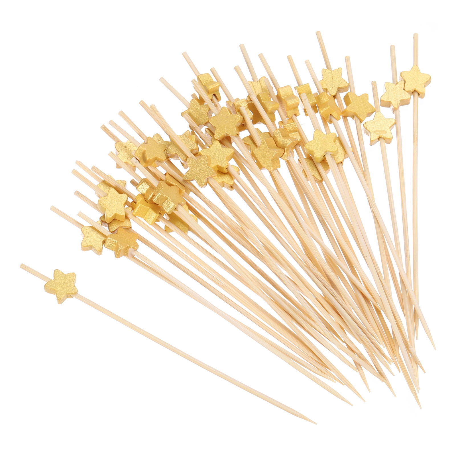 Uxcell Bamboo Cocktail Toothpicks Star Drink Picks Skewer 100Pcs Gold ...