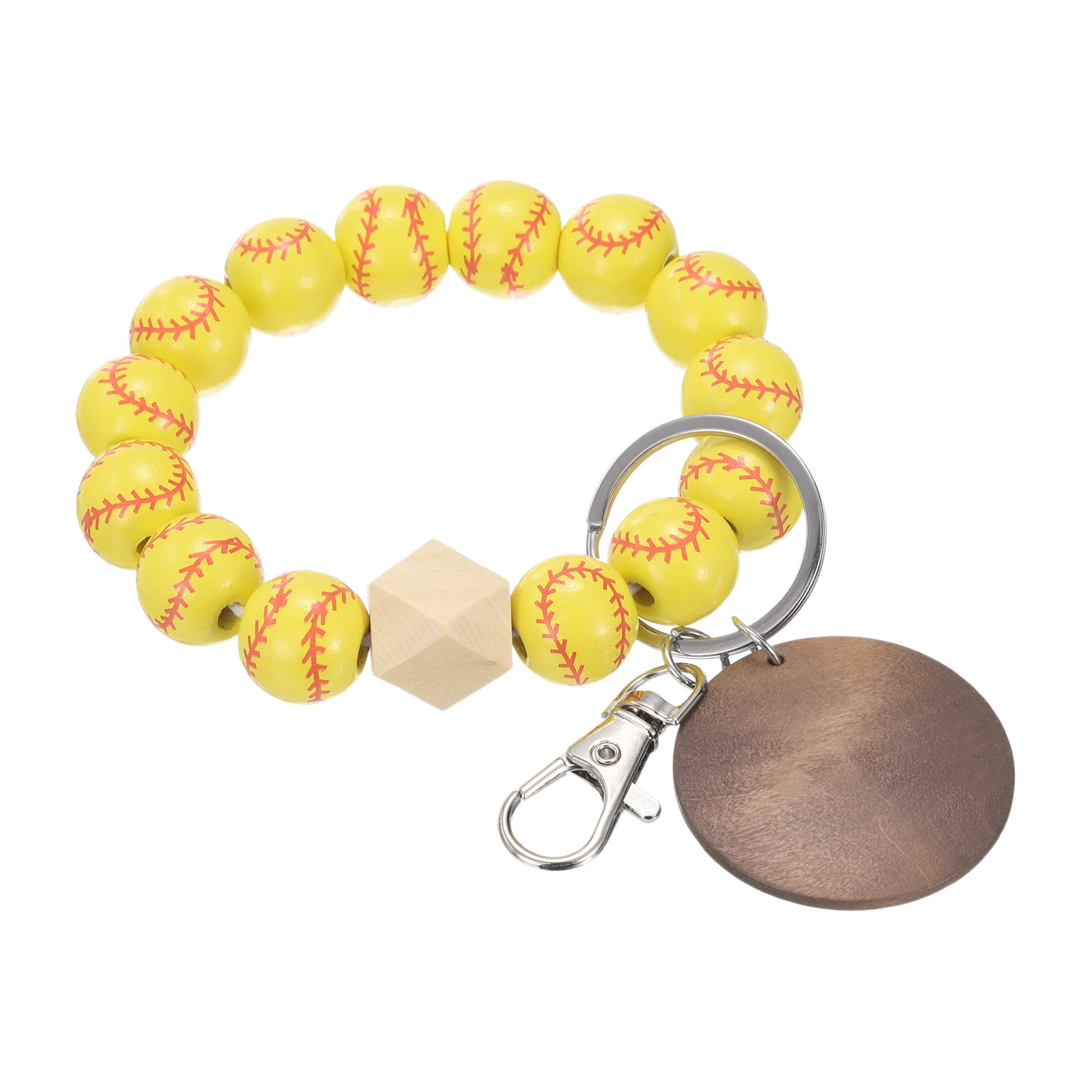Uxcell Baseball Charm Wristlet Keychain Wooden Bead Sports Charm ...