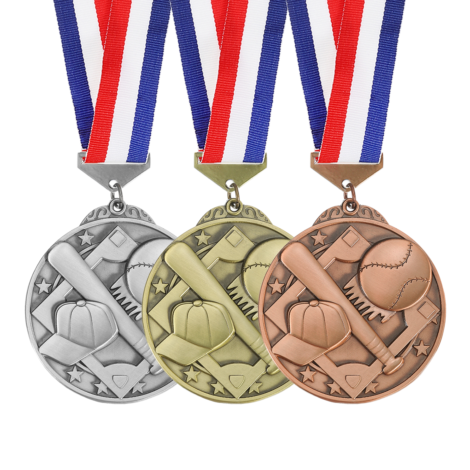 Uxcell Baseball Games Cap Award Medals with Ribbons, Winner Medals Gold ...