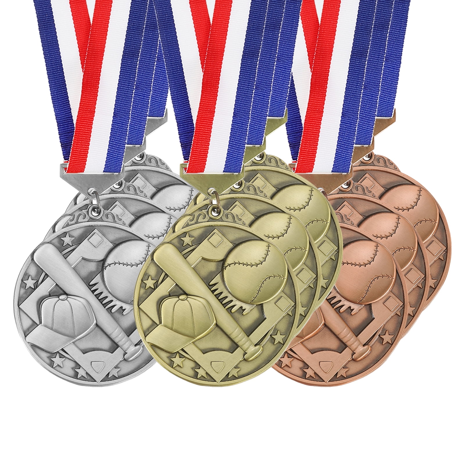 Uxcell Baseball Games Cap Gold Silver Bronze Award Medals with Red ...
