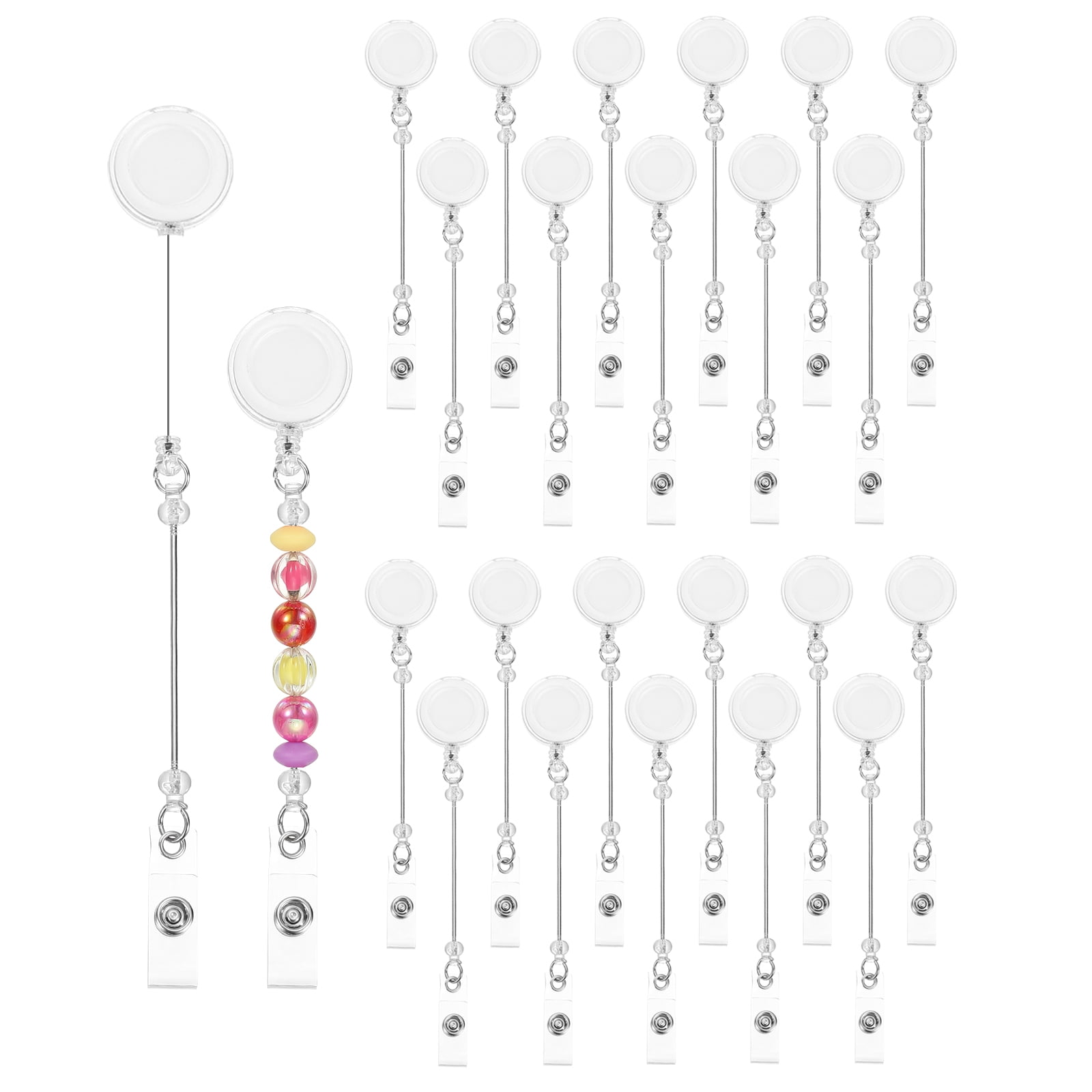 Uxcell Beadable Badge Reels, 24 Pcs Beaded Retractable Clips Holder ...
