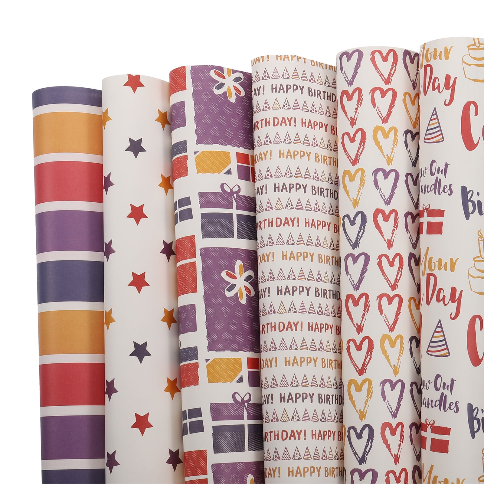 Uxcell Birthday Wrapping Paper Sheet,Star, Heart,Gift, Stripe 20x28 ...