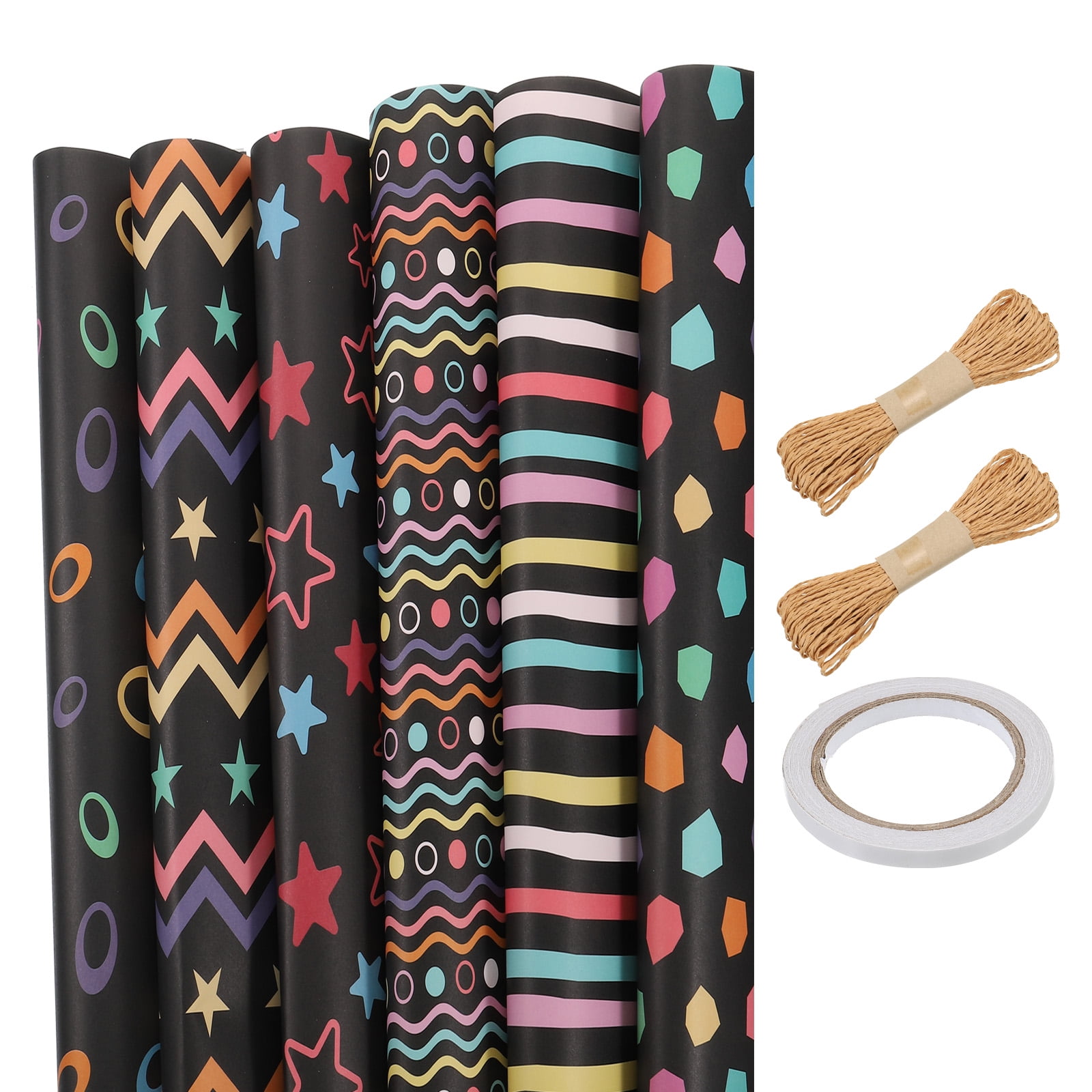 Uxcell Birthday Wrapping Paper Sheet, Star,Stripe,Dots,Ring,Wave 20x28 ...
