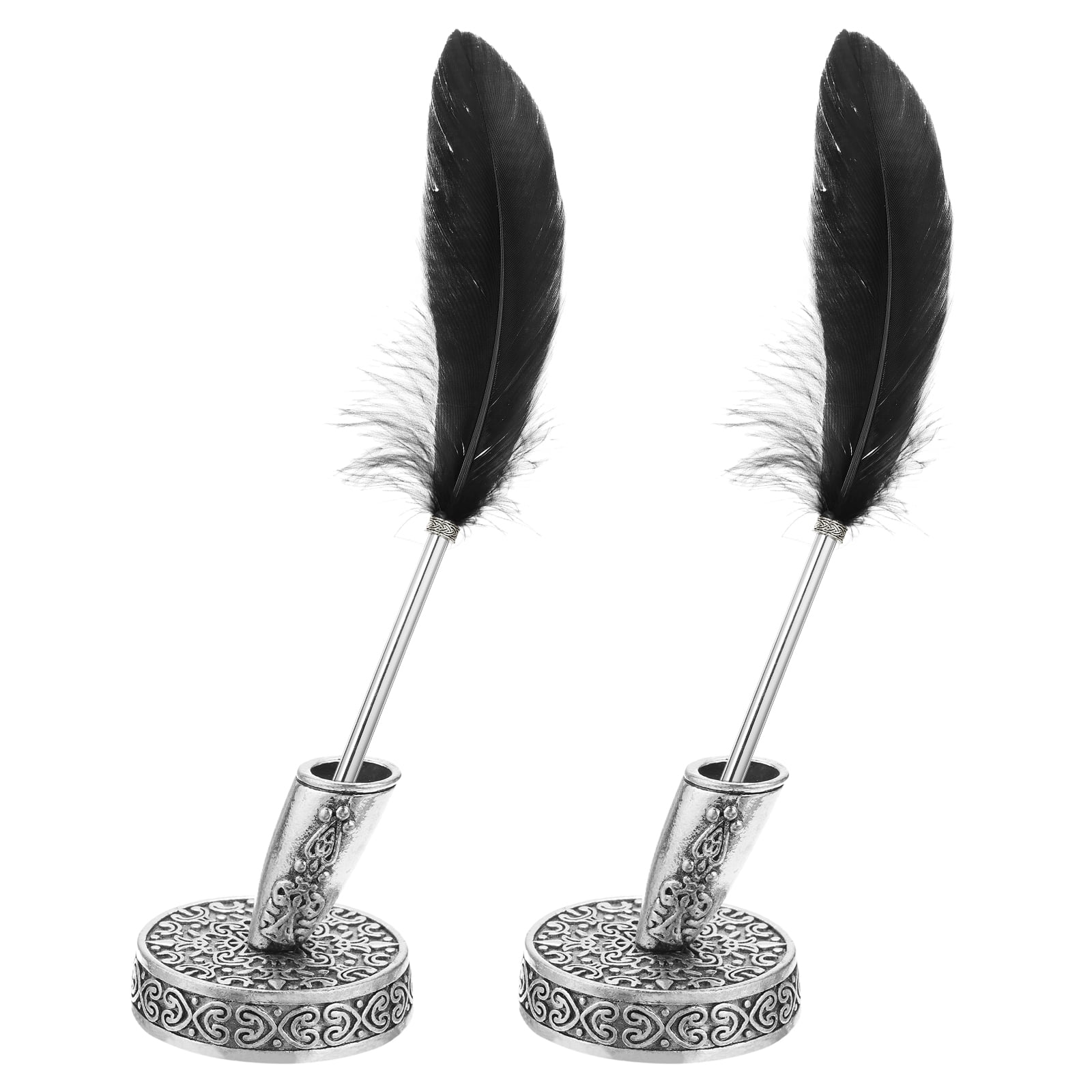 Uxcell Black Ostrich Feather Ballpoint Pens Bulk, Metal Holder Black ...