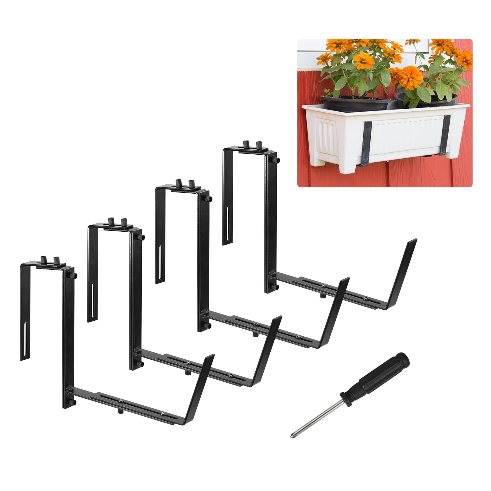 Uxcell Black Planter Box Brackets, Adjustable Window Planter Box ...
