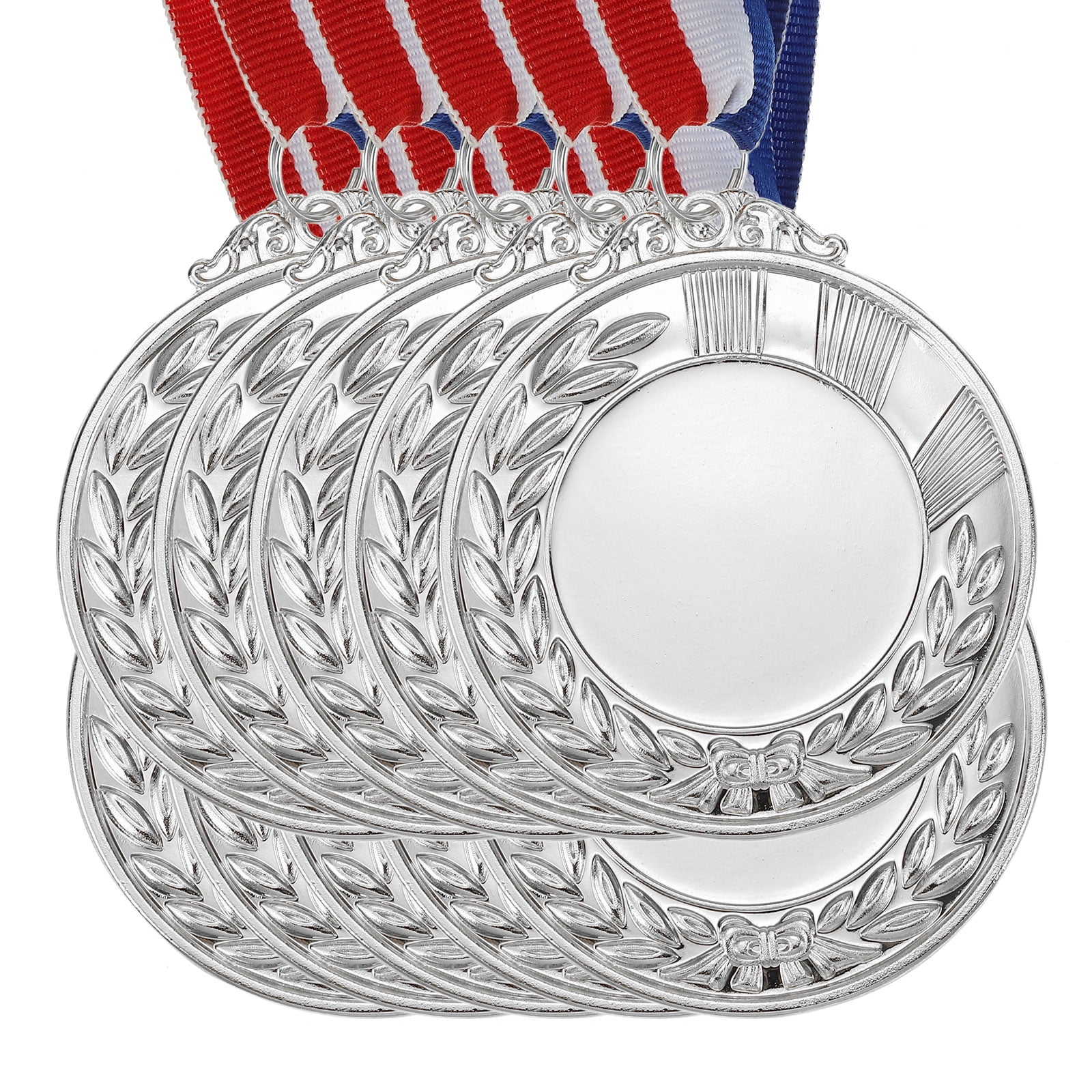 Uxcell Blank Award Medals, 10 Pack Silver Award Medal with Neck Ribbon ...