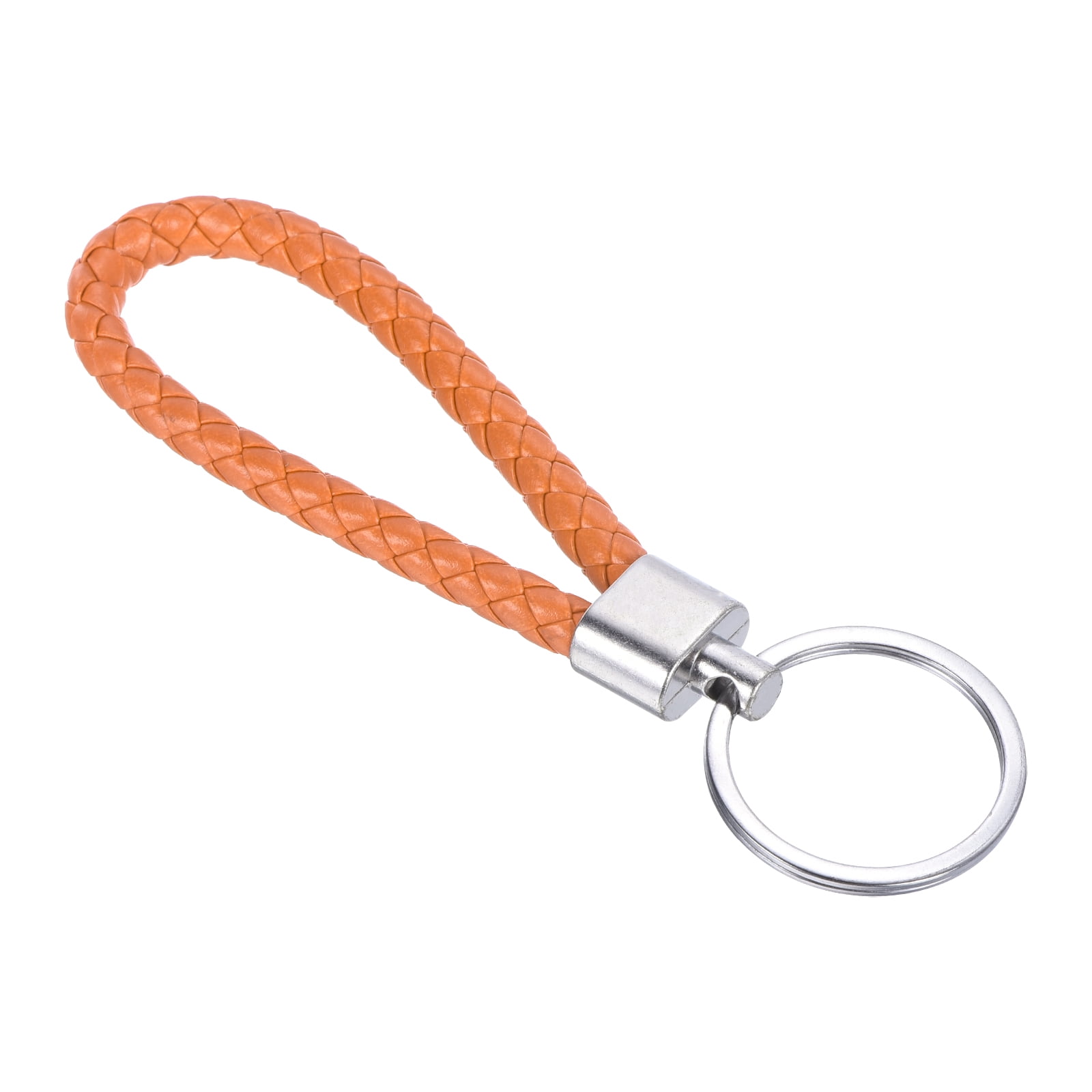 Uxcell Braided Leather Keychain with Stainless Steel Key Ring, PU Woven ...