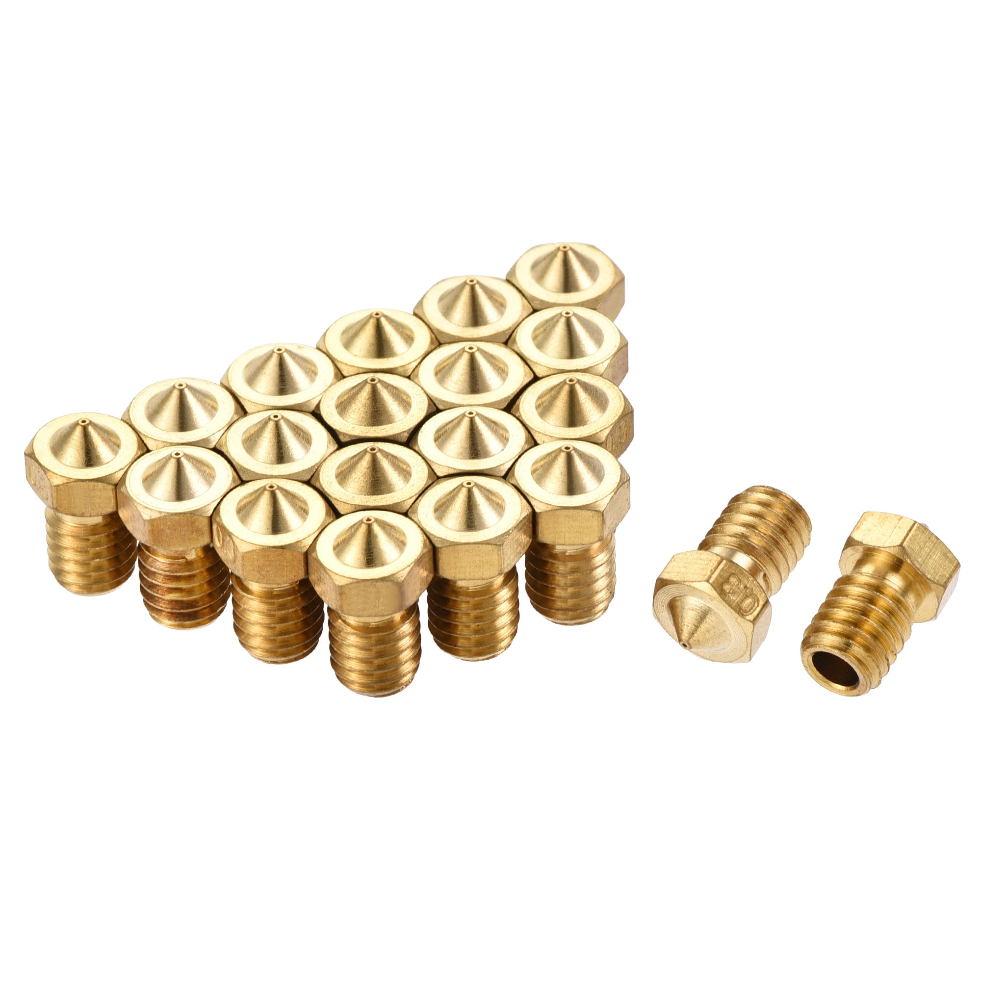 Uxcell Brass 0.3mm 3D Printer Nozzle M6 Thread for V5 V6 3mm 20Pack ...