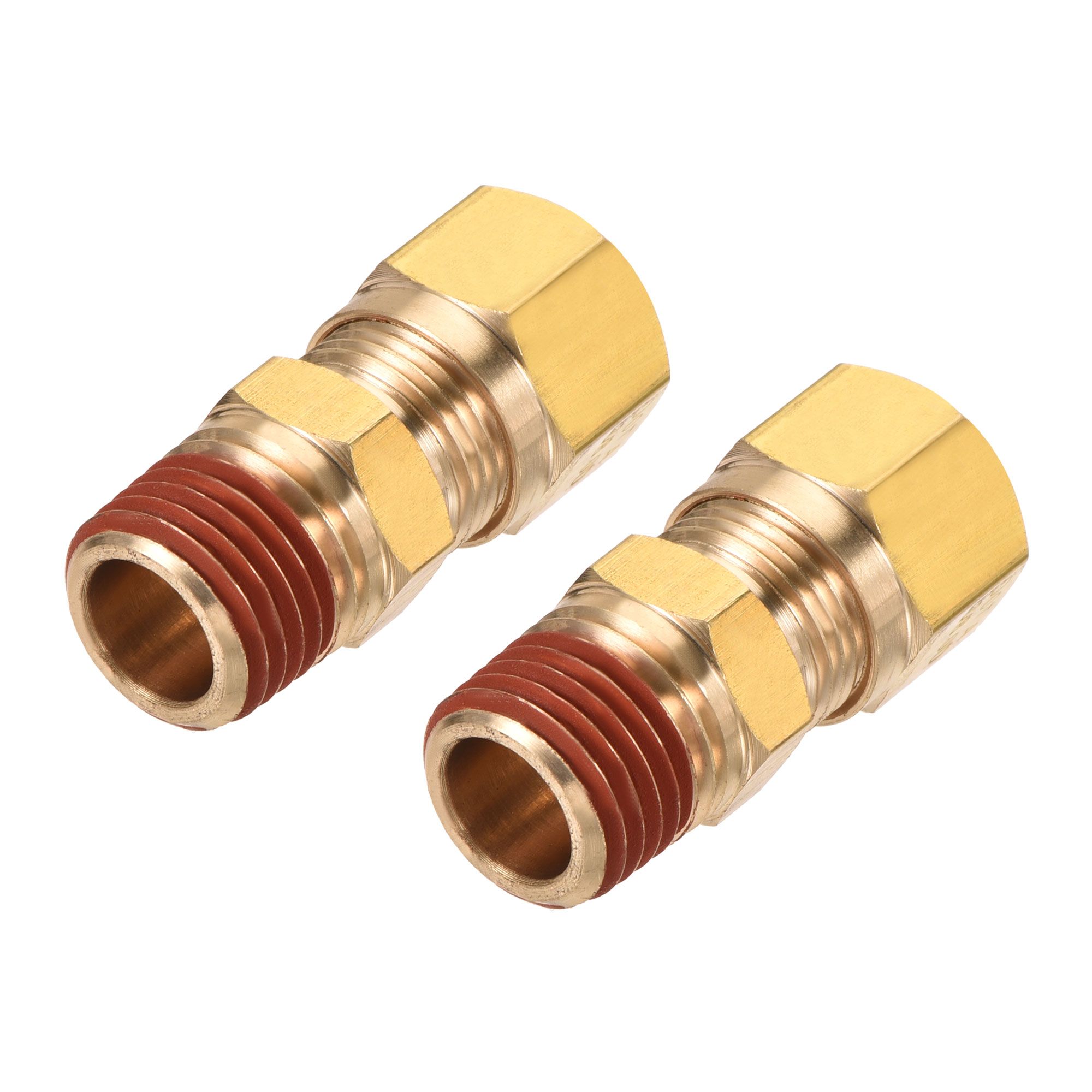 Uxcell Brass Compression Tube Fitting 1/4NPT x 3/8" Tube OD Straight ...