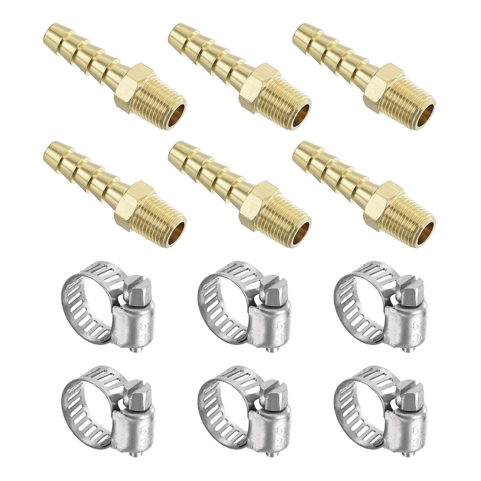 Uxcell Brass Hose Barb Fittings 6 Pack 1/4" Barb x 1/8" NPT Male Brass Barb Pipe Fitting with ...
