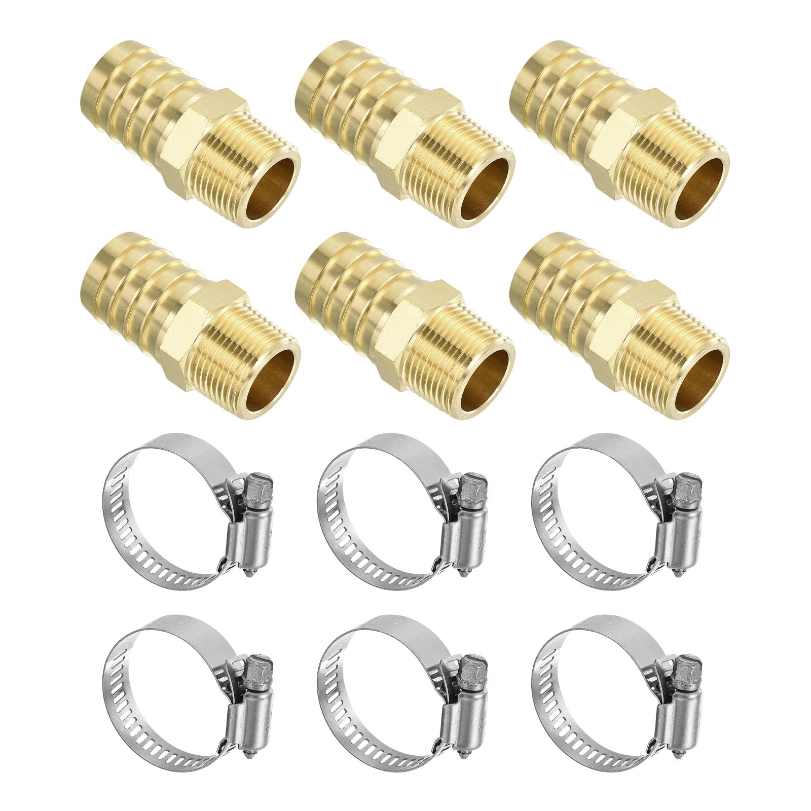 Uxcell Brass Hose Barb Fittings 6 Pack 1" Barb x 3/4" NPT Male Brass Barb Pipe Fitting with Hose ...