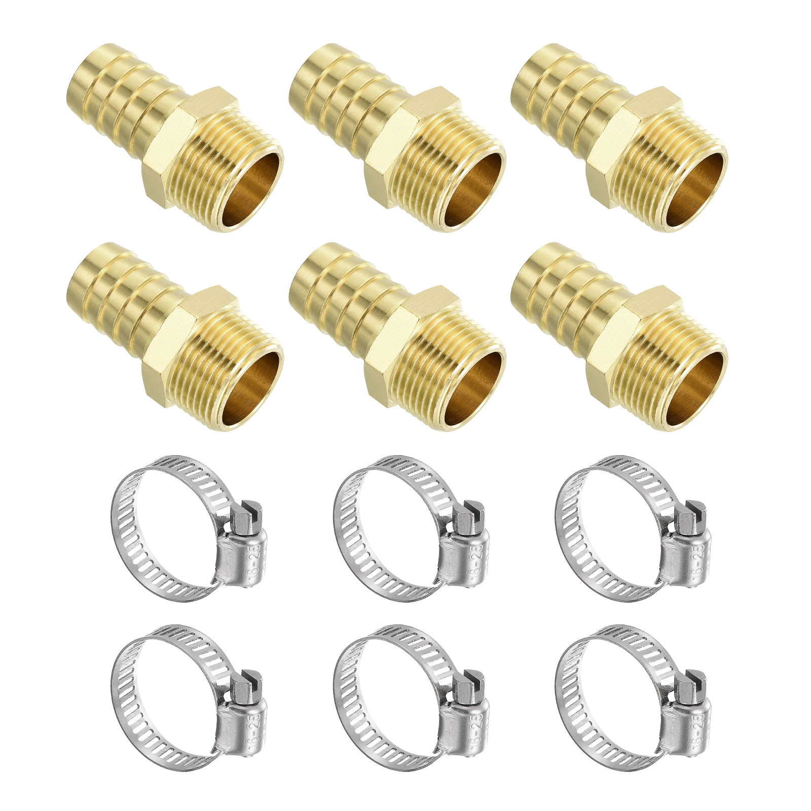 Uxcell Brass Hose Barb Fittings 6 Pack 3/4" Barb x 3/4" NPT Male Brass Barb Pipe Fitting with ...
