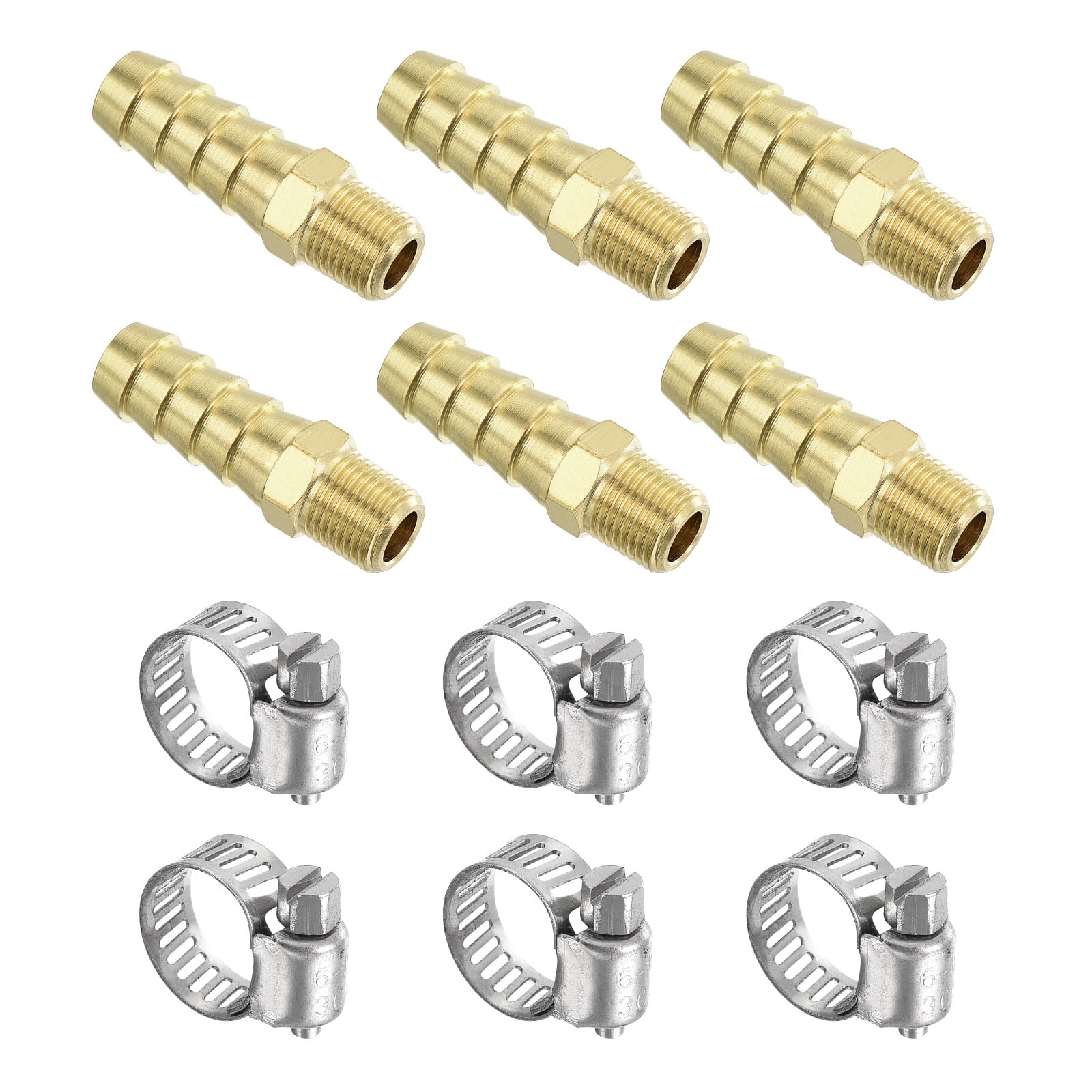 Uxcell Brass Hose Barb Fittings 6 Pack 3/8" Barb x 1/8" NPT Male Brass Barb Pipe Fitting with ...