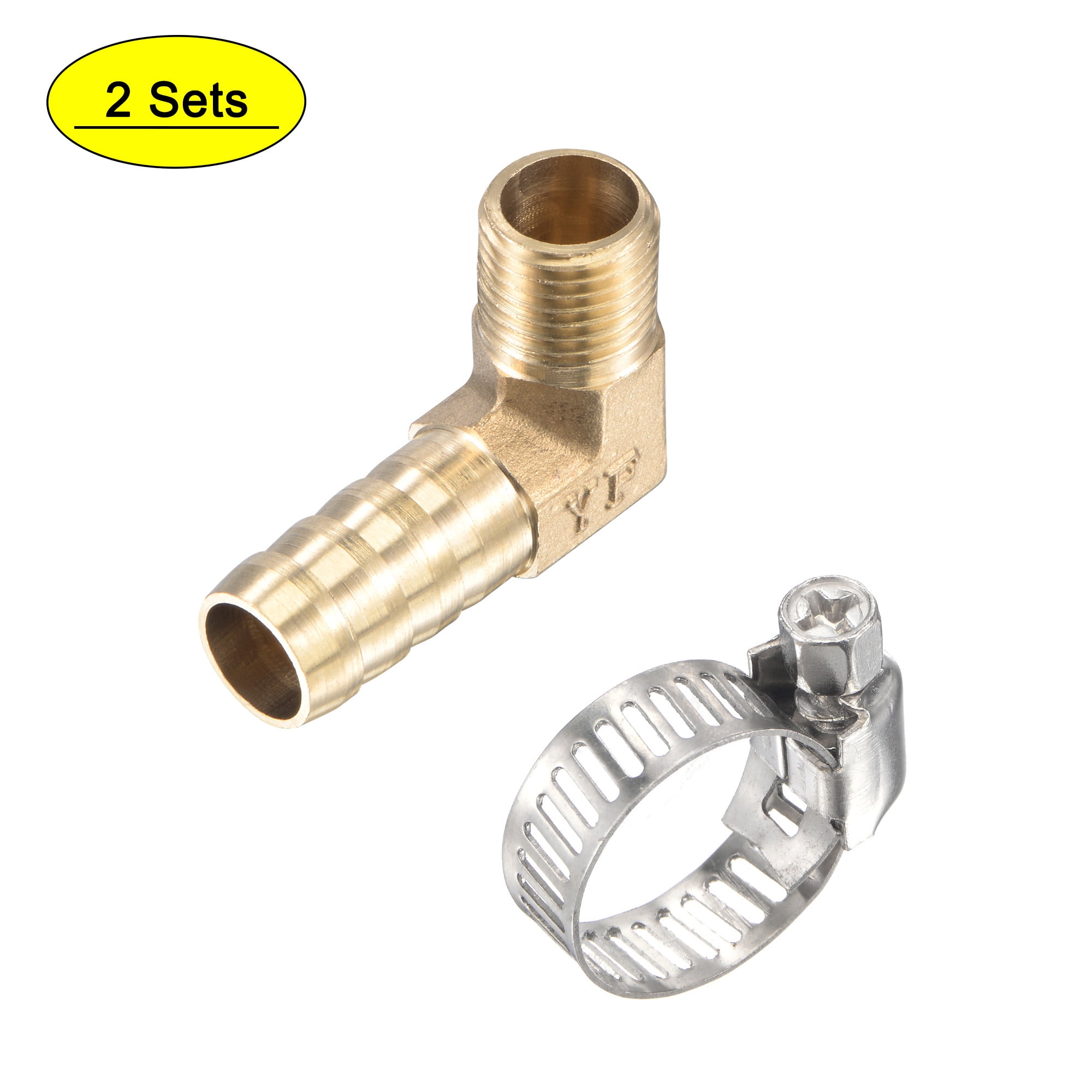 Uxcell Brass Hose Barbed Fittings Elbow Right Angle Pipe Connector with Stainless Steel Hose ...