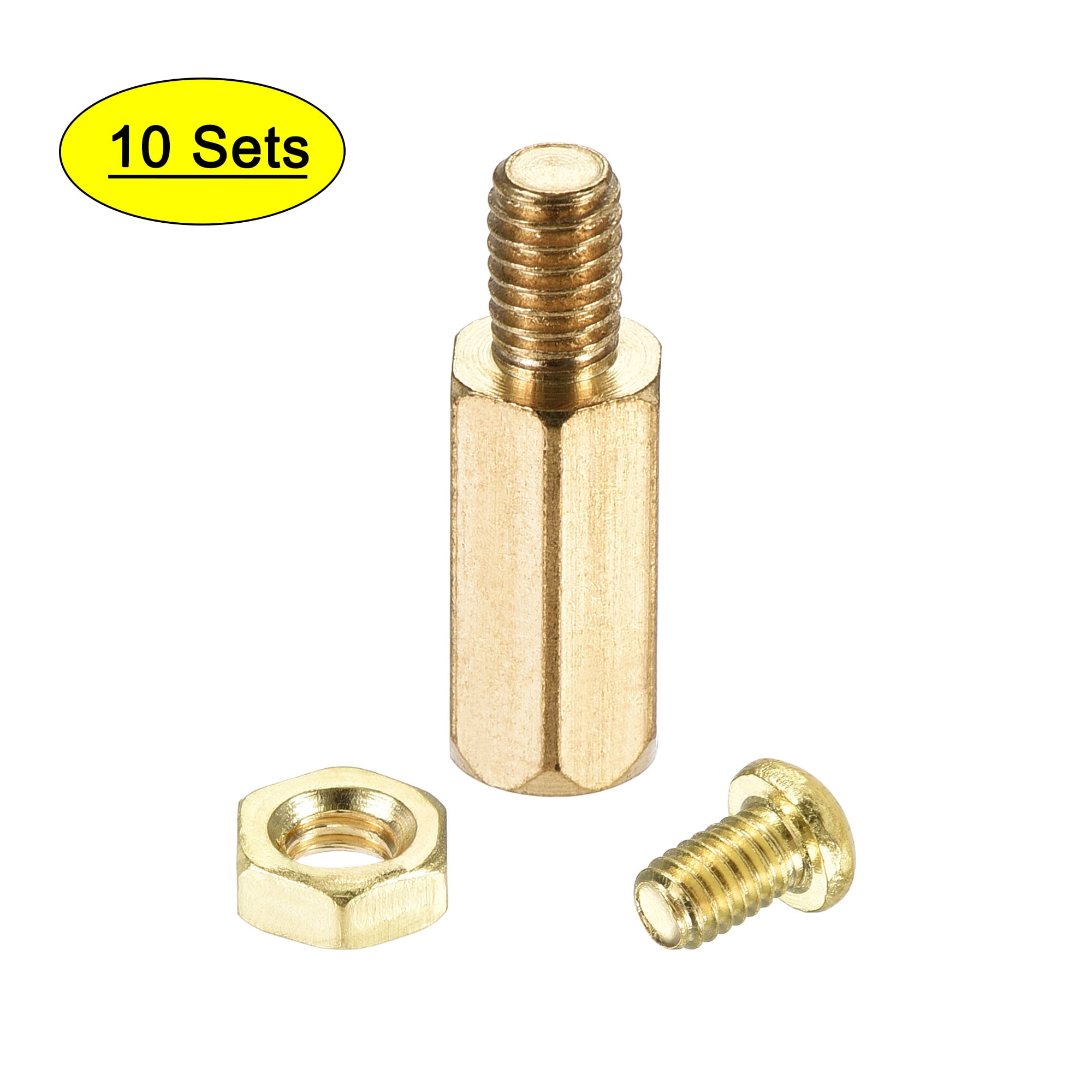 Uxcell Brass M4 13mm+6mm Male-Female Hex Standoff Screw Nut Kit 10 Sets ...