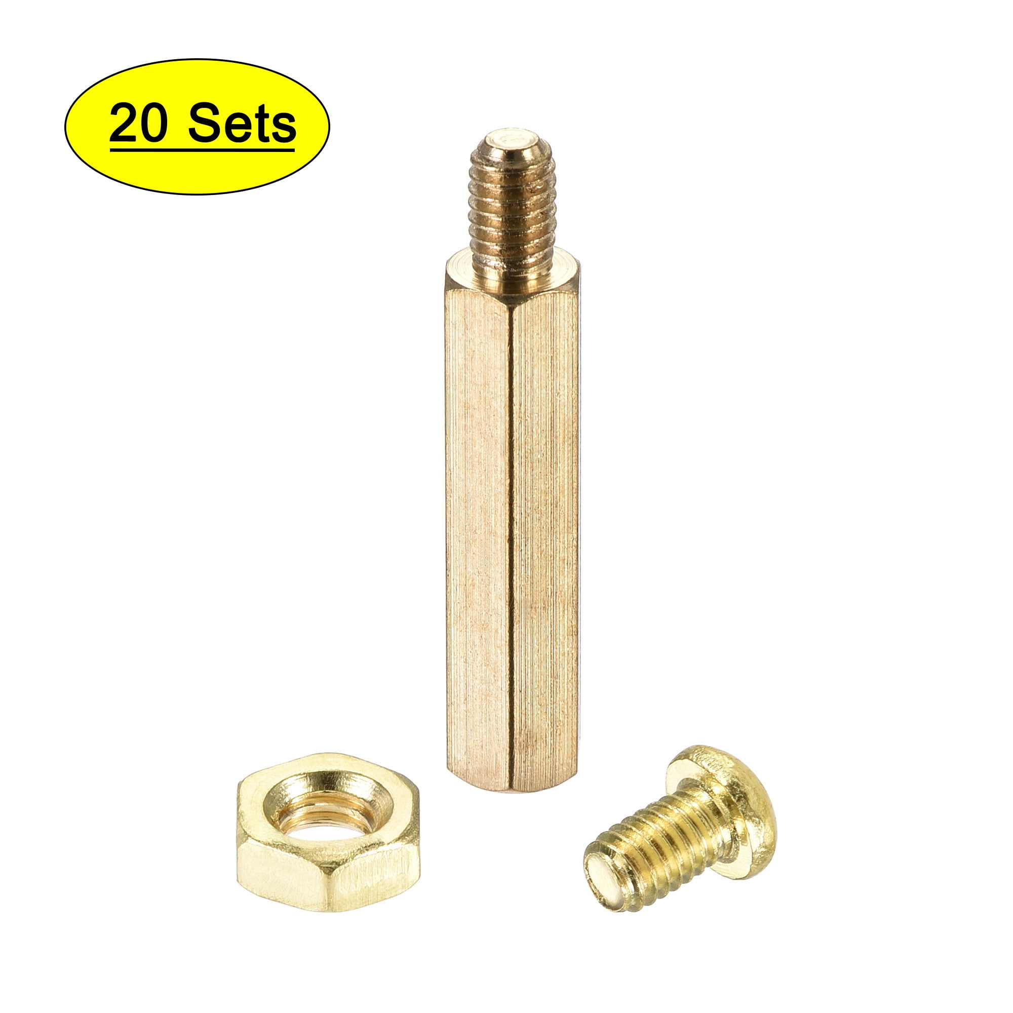 Uxcell Brass Male-Female Hex Standoff Screw Nut Kit 20 Sets 25mm+6mm ...