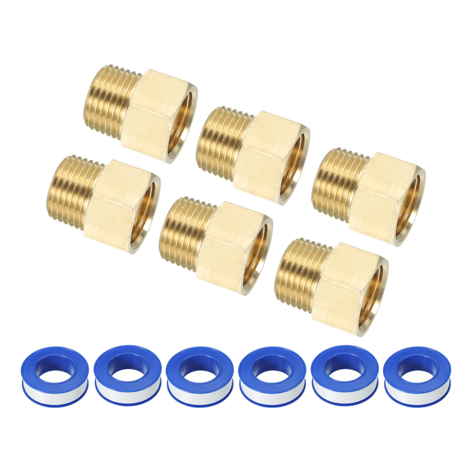 Uxcell Brass Pipe Fitting Hex Bushing with Sealing Tape,1/2" NPT Male ...