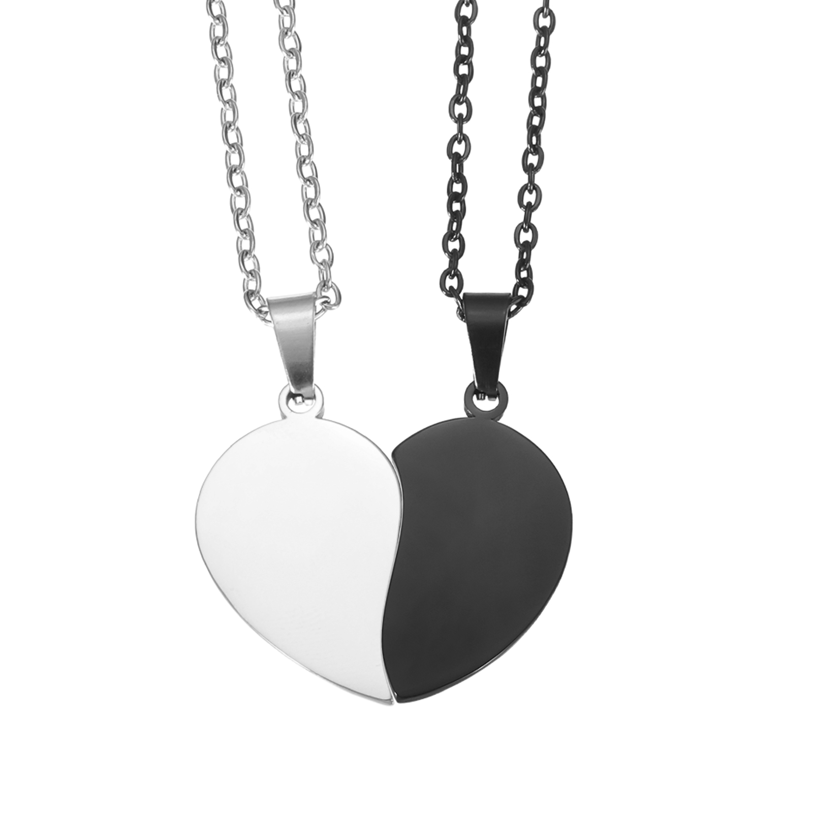 Uxcell Broken Heart Pendant Couple Necklace, Stainless Steel Engravable ...