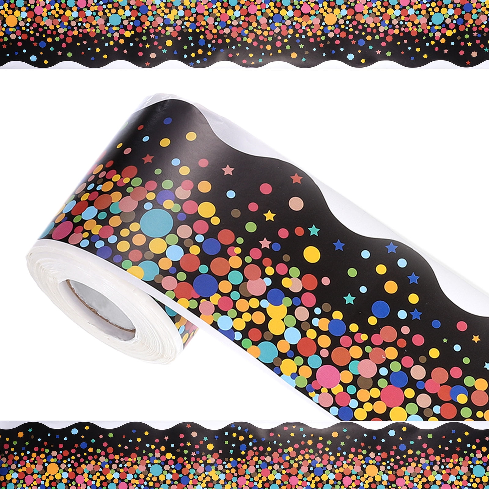 Uxcell Bulletin Board Border, 65.6Ft x 2.75Inch Classroom Border Trim, Black Color Dots ...