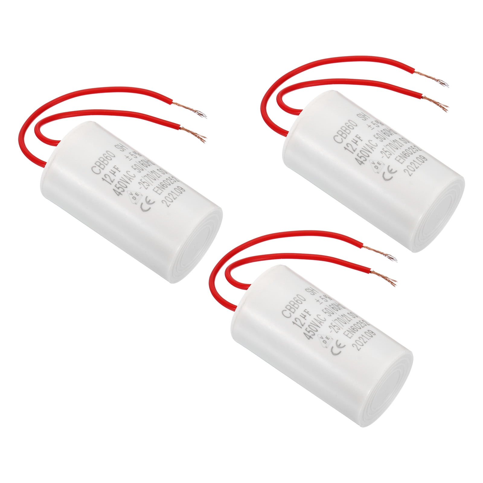 Uxcell CBB60 12uF Run Capacitor,3Pcs AC450V 50/60Hz with 2 Wires 12cm ...