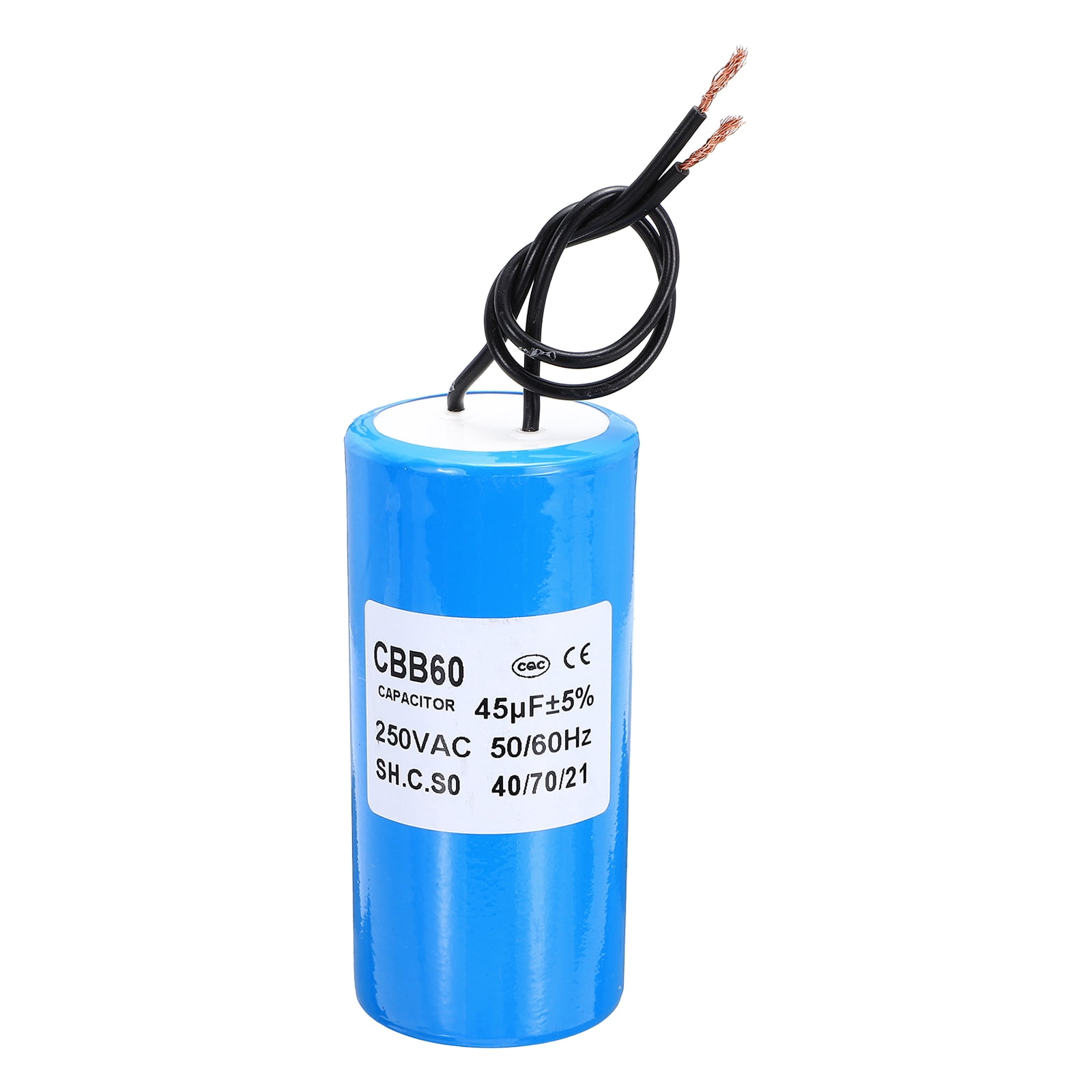 CBB60 45uf Running Capacitor,1Pcs AC 250V 2 Wires 50/60Hz Cylinder Blue ...