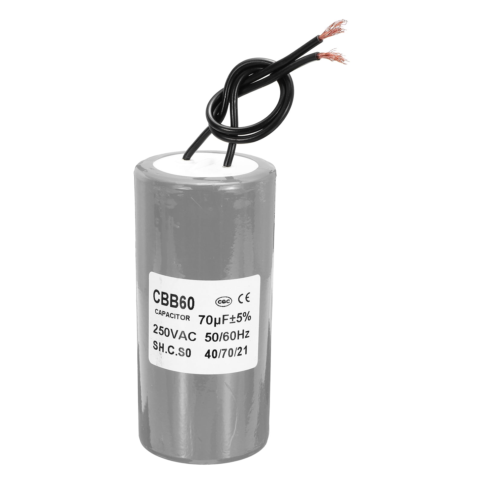CBB60 70uf Running Capacitor,1Pcs AC 250V 2 Wires 50/60Hz Cylinder Grey ...