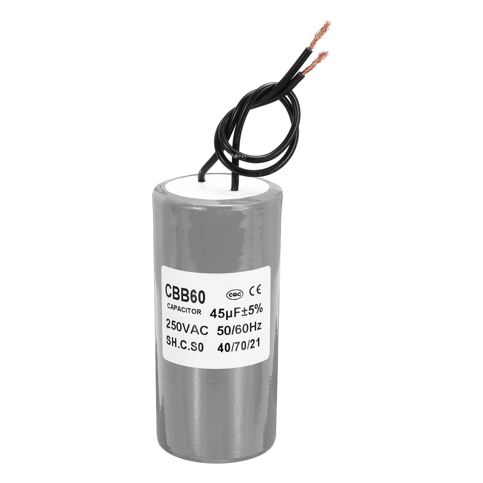 CBB60 45uf Running Capacitor,1Pcs AC 250V 2 Wires 50/60Hz Cylinder Grey ...