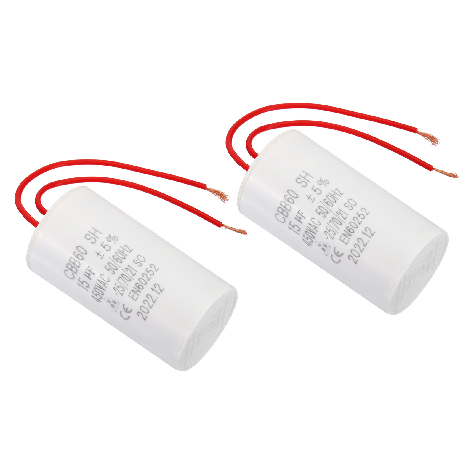 Uxcell CBB60 15uF Run Capacitor,2Pcs AC450V 50/60Hz with 2 Wires 12cm ...