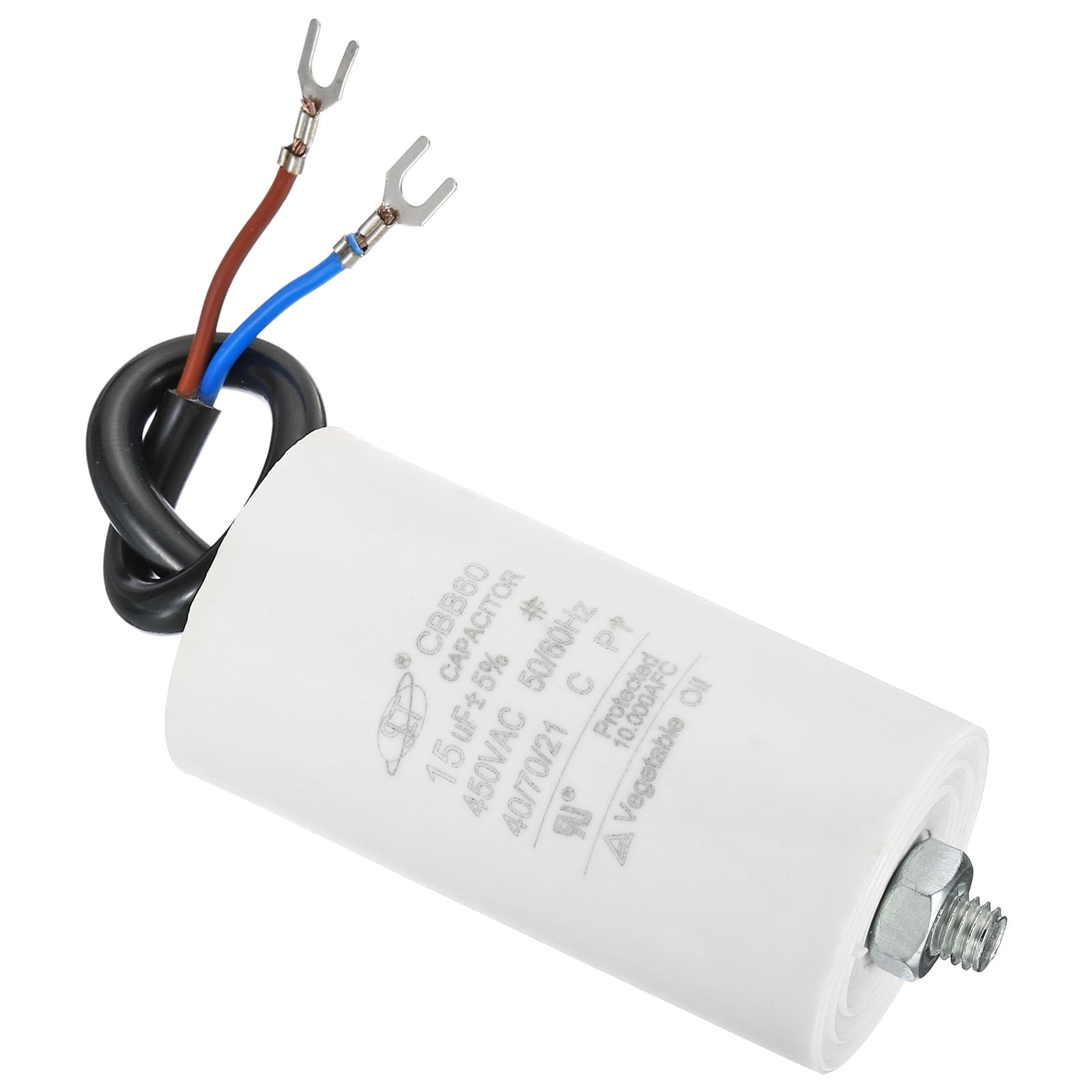 Uxcell CBB60 15uF Run Capacitor, AC450V 2 Wires 50/60Hz Cylinder with ...