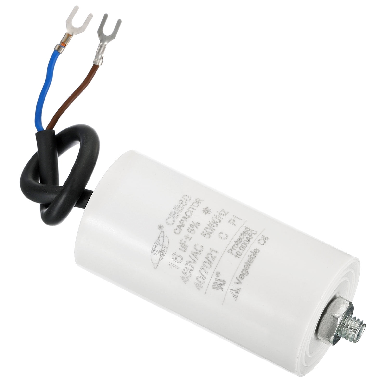 Uxcell CBB60 16uF Run Capacitor, AC450V 2 Wires 50/60Hz Cylinder with ...