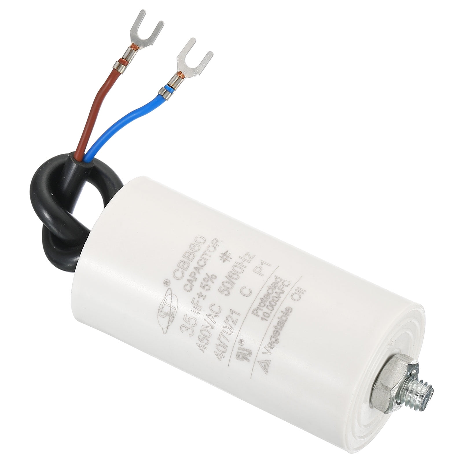 Uxcell CBB60 35uF Run Capacitor, AC450V 2 Wires 50/60Hz Cylinder with ...