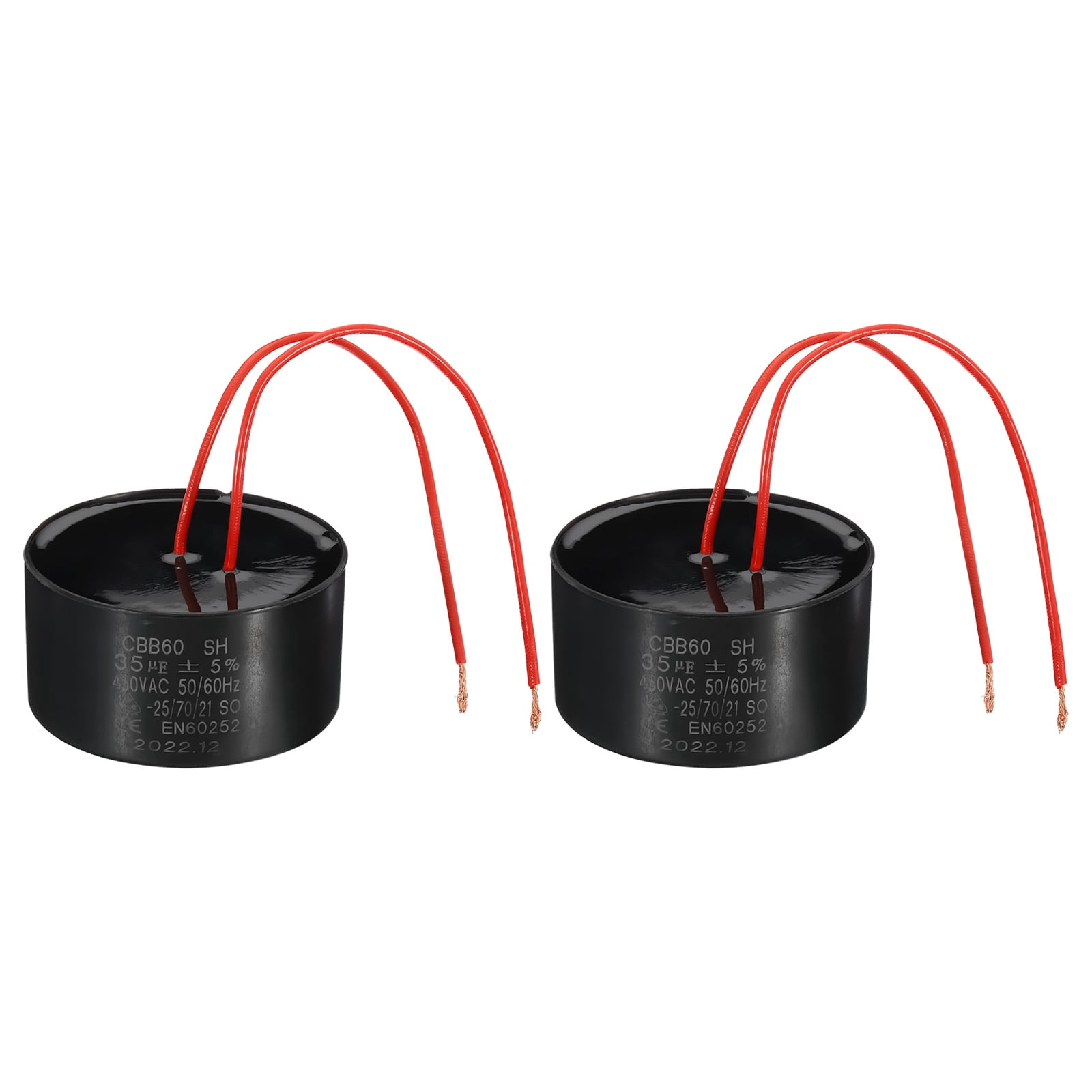 Uxcell CBB60 35uf Run Capacitor,2Pcs AC450V 50/60Hz with 2 Red Wires ...