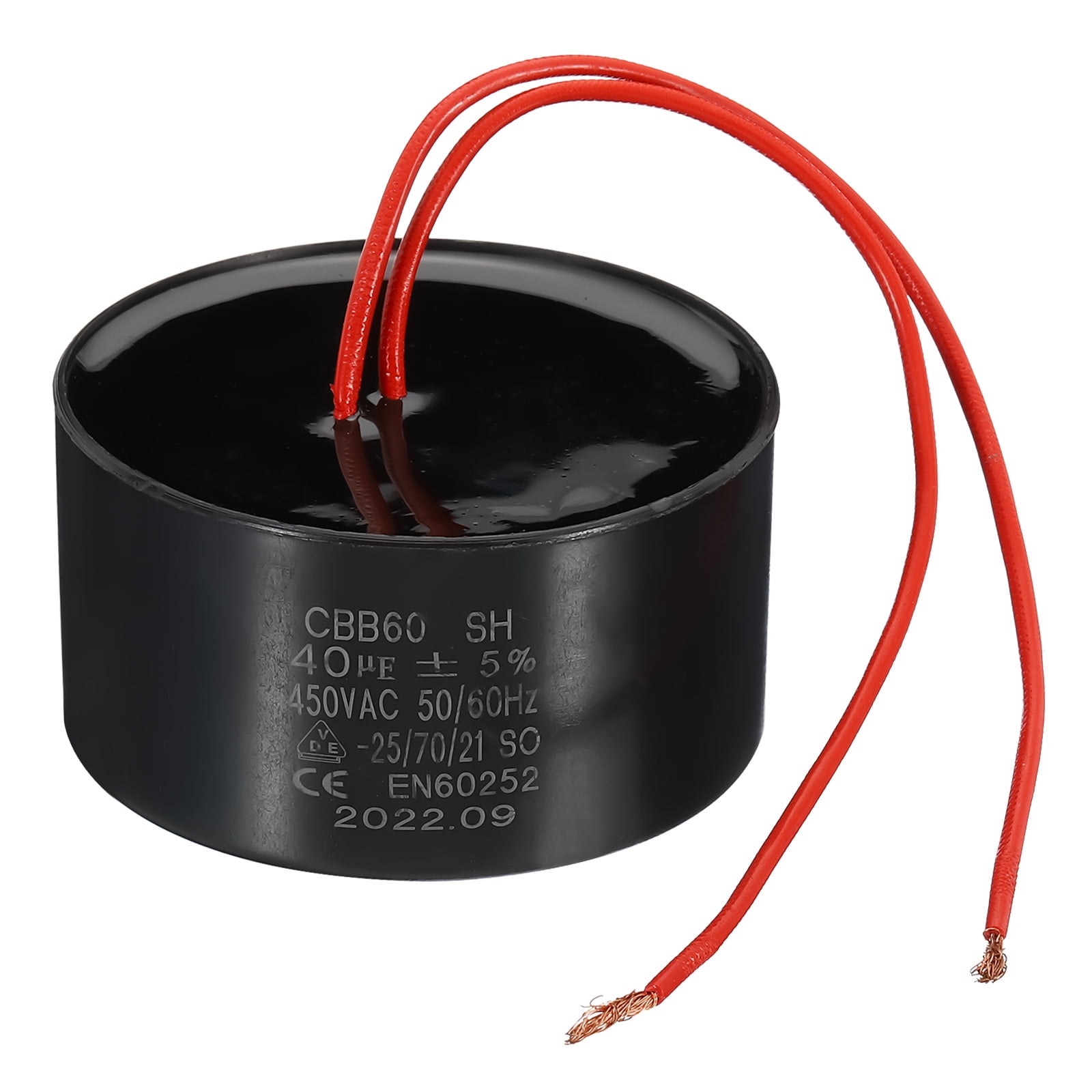 Uxcell CBB60 40uf Running Capacitor,AC 450V 50/60Hz with 2 Red Wires ...