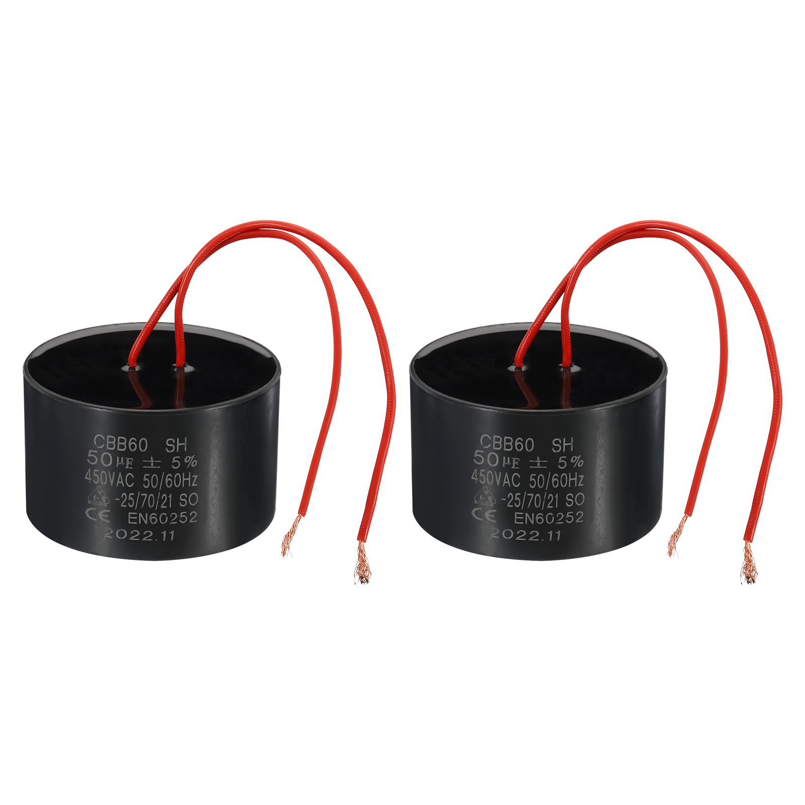 Uxcell CBB60 50uf Run Capacitor,2Pcs AC450V 50/60Hz with 2 Red Wires ...