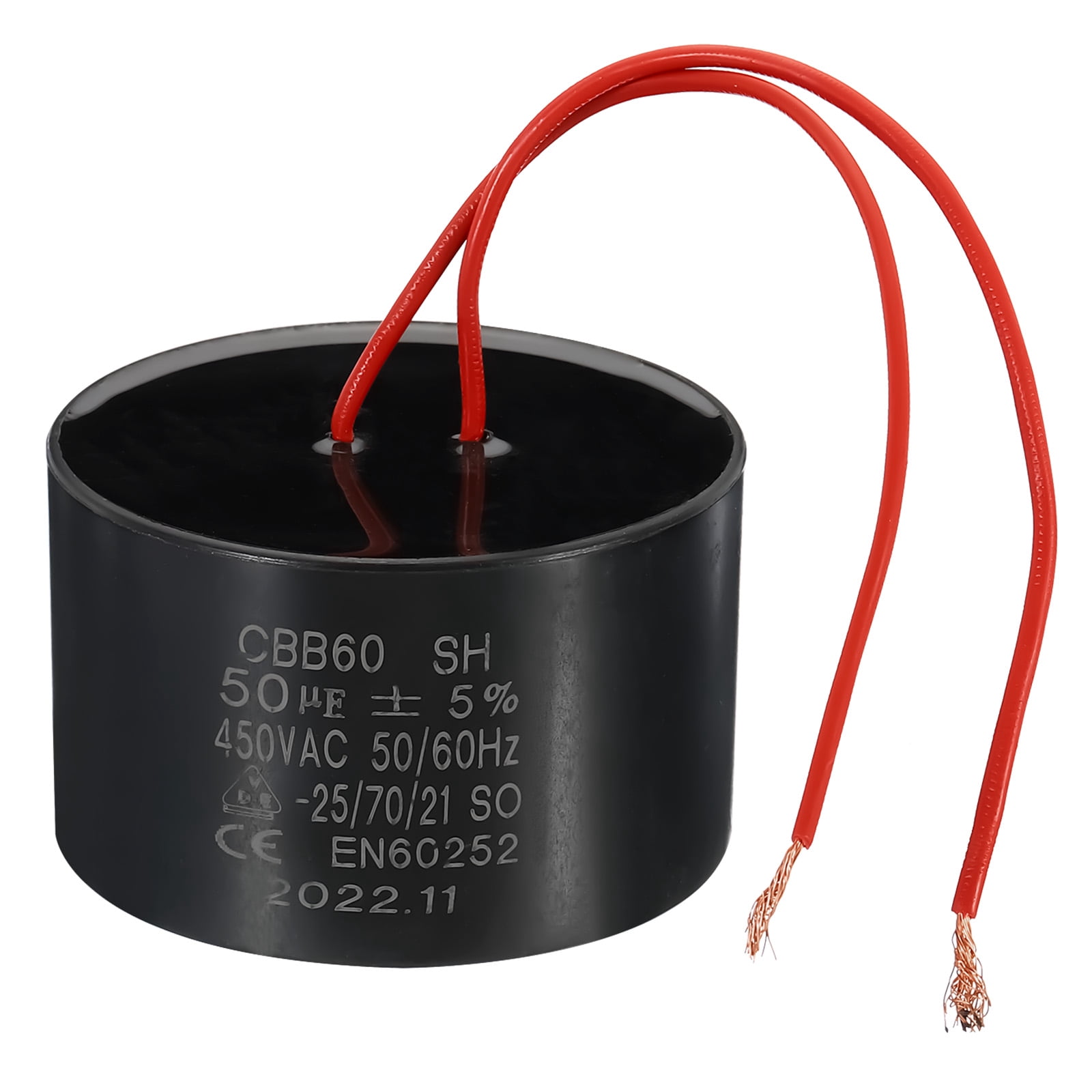 Uxcell CBB60 50uf Running Capacitor,AC 450V 50/60Hz with 2 Red Wires ...