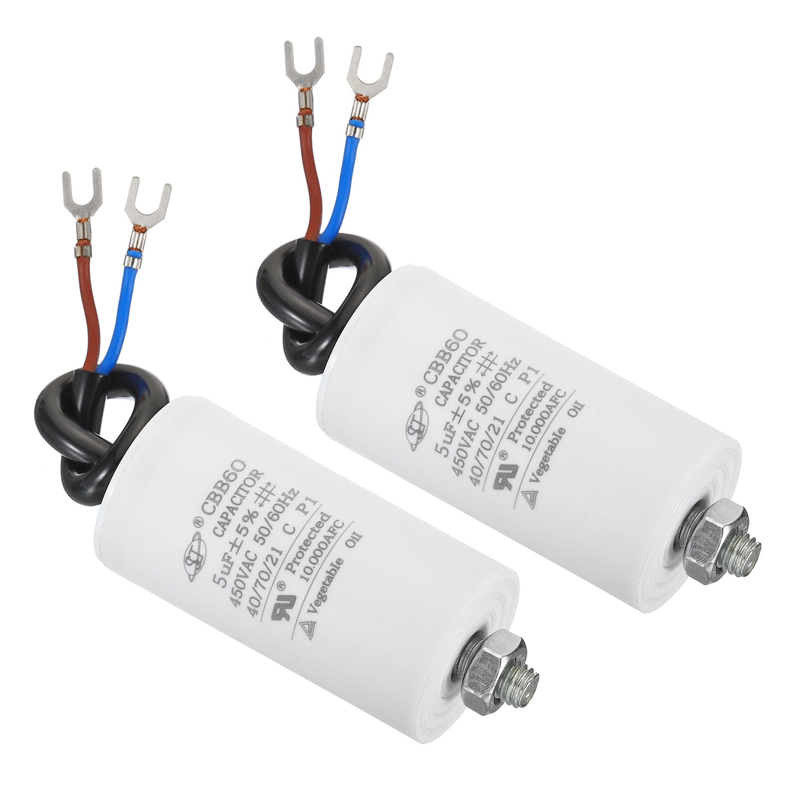 Uxcell CBB60 5uF Run Capacitor,2Pcs AC450V 2 Wires 50/60Hz Cylinder ...