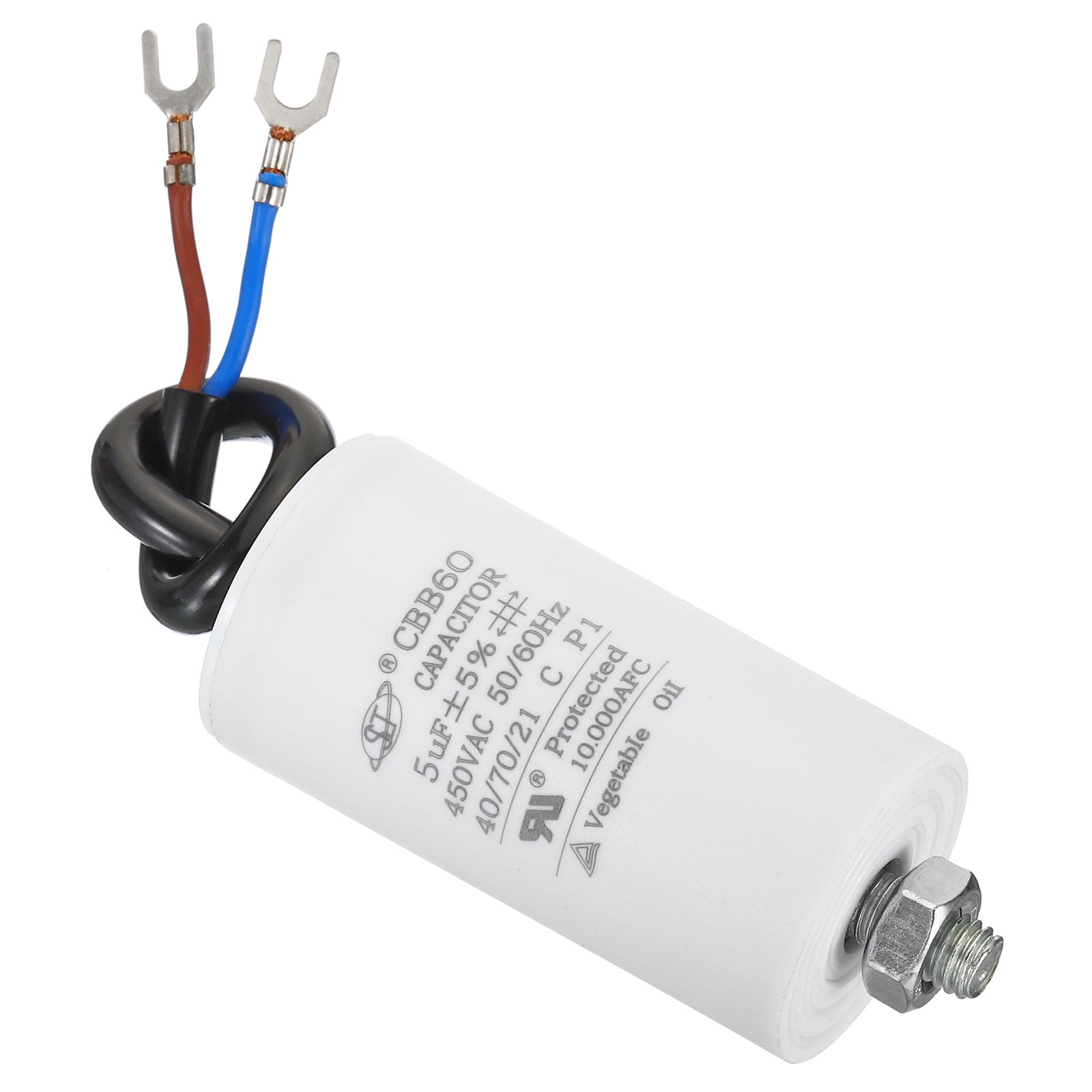 Uxcell CBB60 5uF Run Capacitor, AC450V 2 Wires 50/60Hz Cylinder with ...