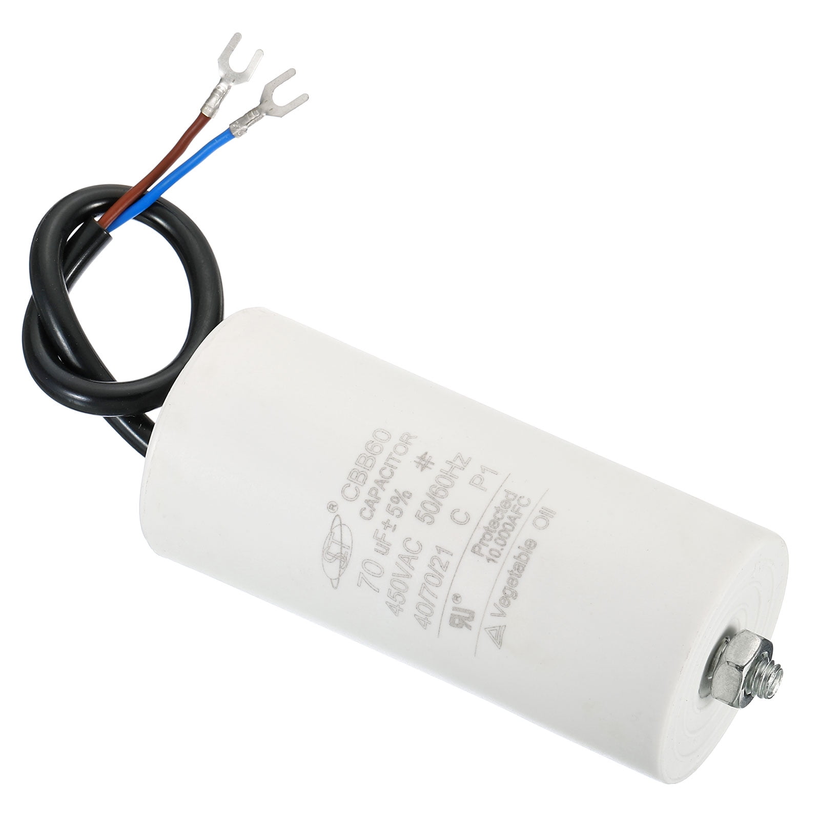 Uxcell CBB60 70uF Run Capacitor, AC450V 2 Wires 50/60Hz Cylinder with ...