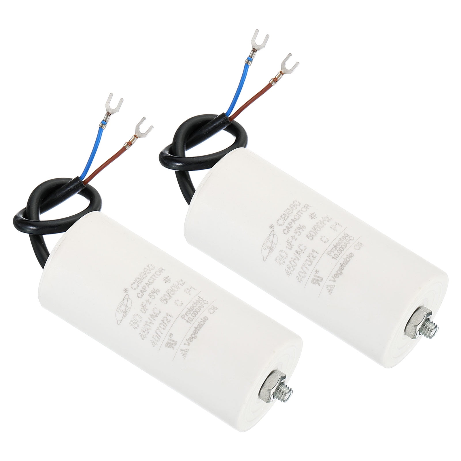 Uxcell CBB60 80uF Run Capacitor,2Pcs AC450V 2 Wire 50/60Hz Cylinder ...