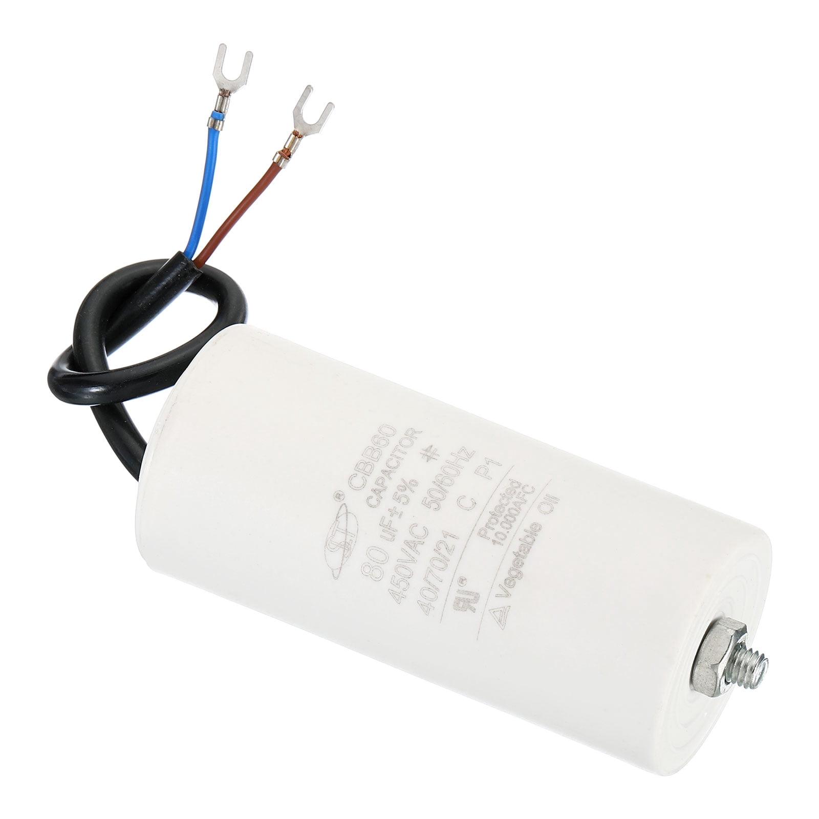 Uxcell CBB60 80uF Run Capacitor, AC450V 2 Wires 50/60Hz Cylinder with ...