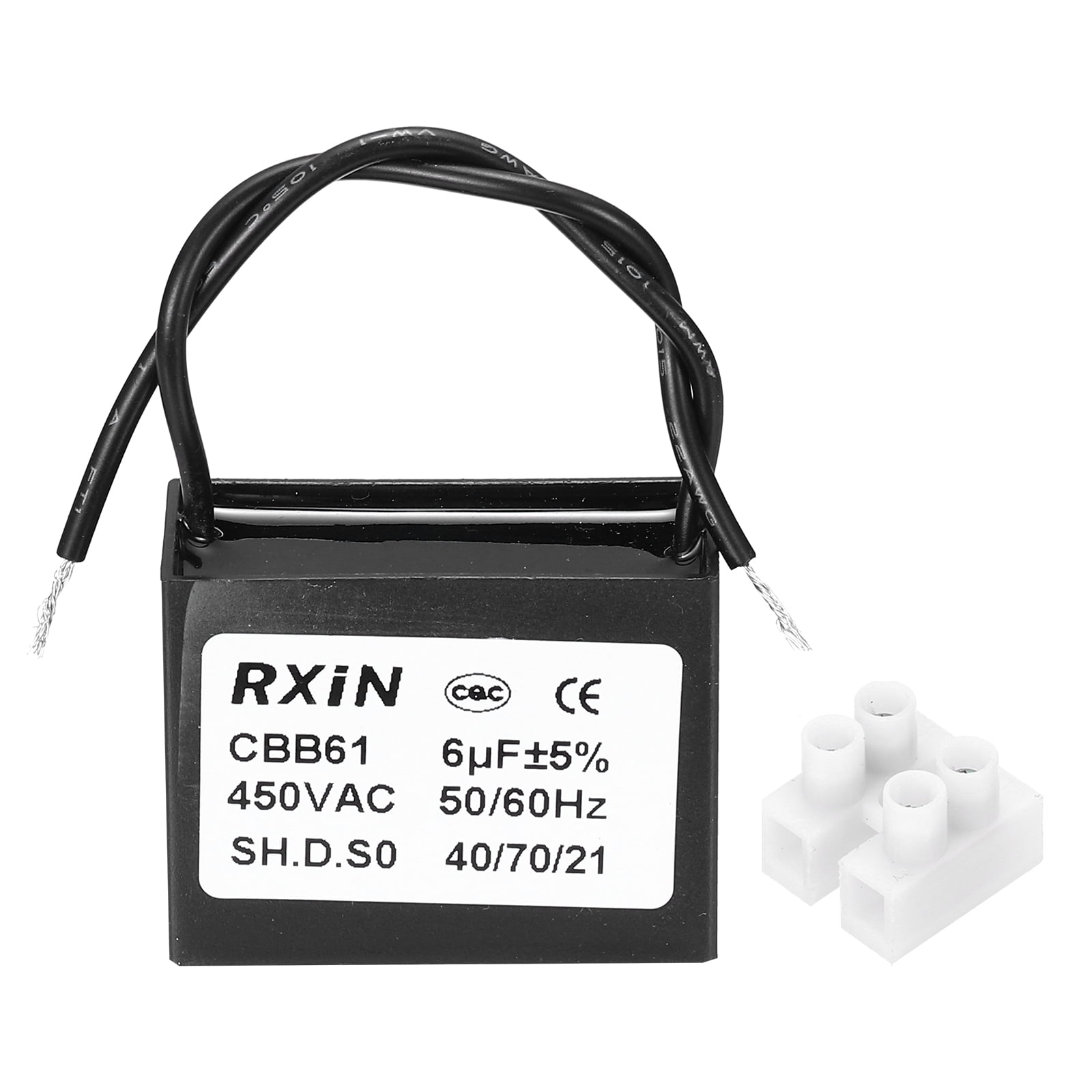 Uxcell CBB61 Capacitor, 6uF 450V 2-Wire Ceiling Fan Motor Starting ...