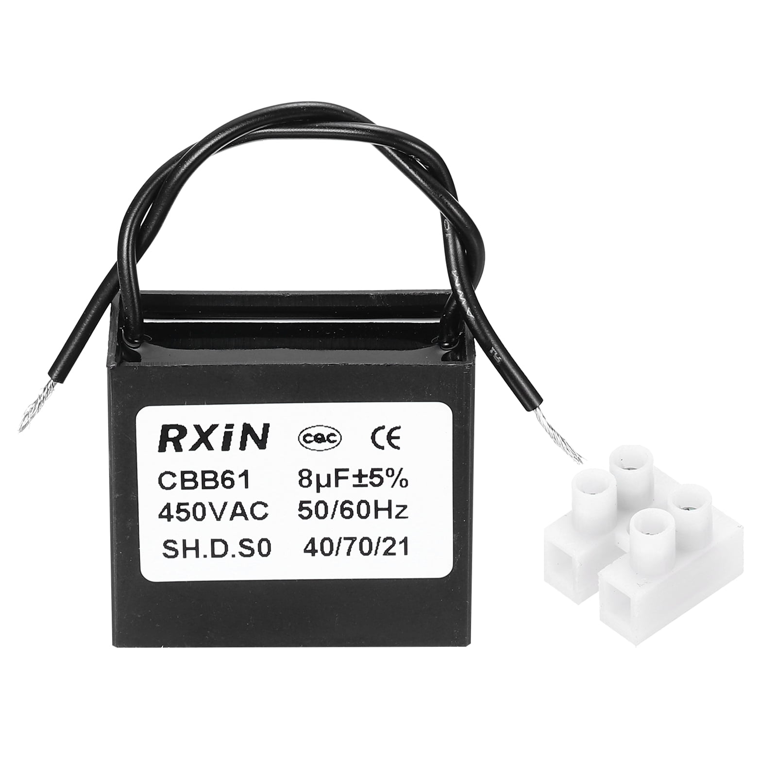 Uxcell CBB61 Capacitor, 8uF 450V 2-Wire Ceiling Fan Motor Starting ...
