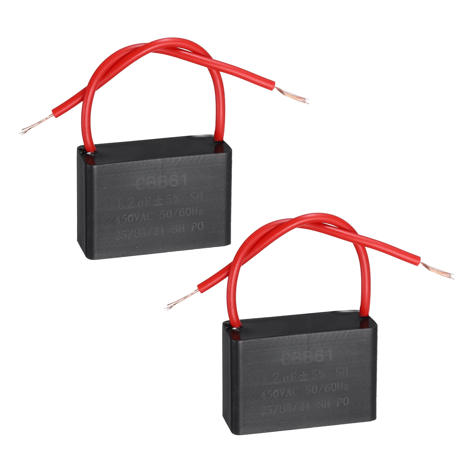 Uxcell CBB61 Ceiling Fan Capacitor, 2 Pcs 1.2uF 450V AC 2 Wires Ceiling ...