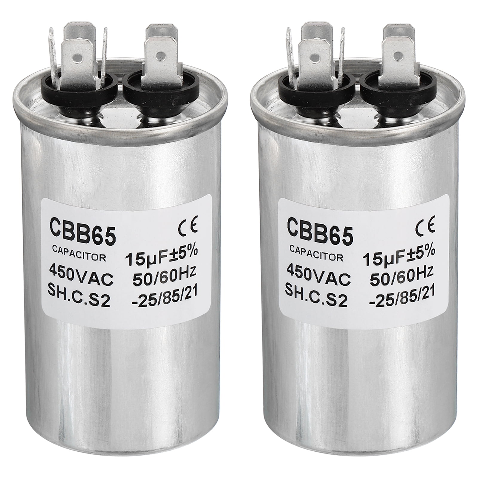 Uxcell CBB65 15uF Run Capacitor,15mfd 2Pcs AC 450V Aluminum Case with 2 Terminal - Walmart.com
