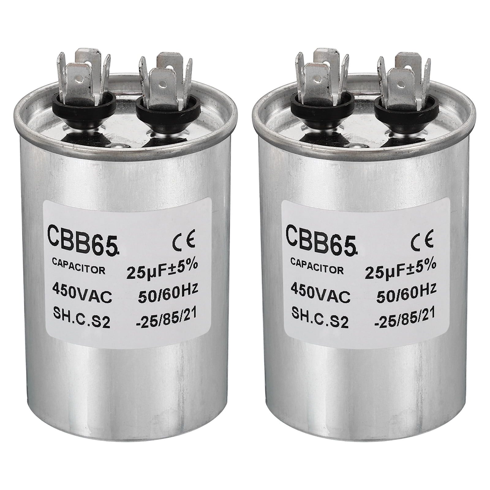 Uxcell CBB65 25uF Run Capacitor,25mfd 2Pcs AC 450V Aluminum Case with 2 Terminal - Walmart.com