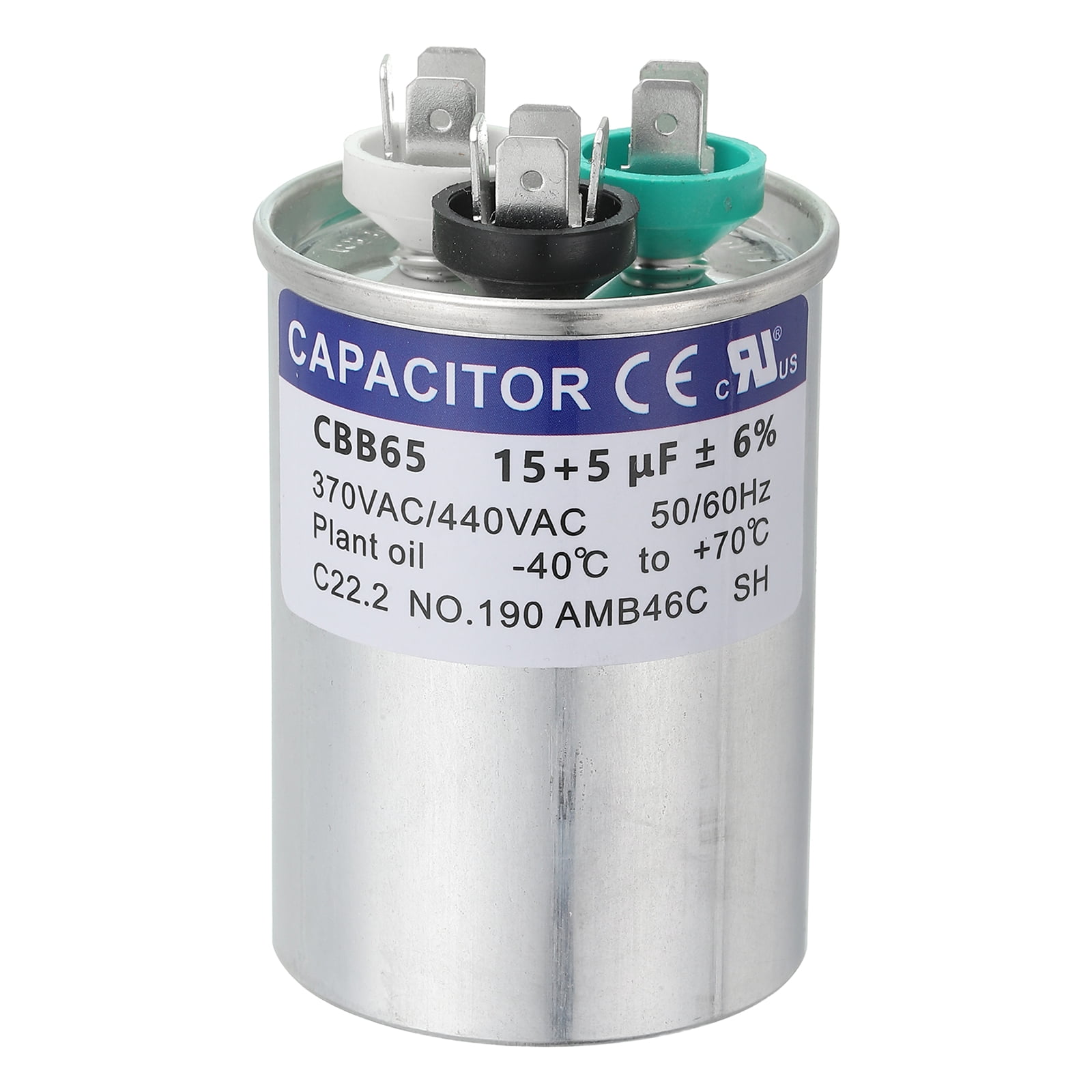 Uxcell CBB65 Capacitor, 15+5uF 370-440 VAC 50/60Hz Aluminium CBB65 Air Conditioner Motor ...